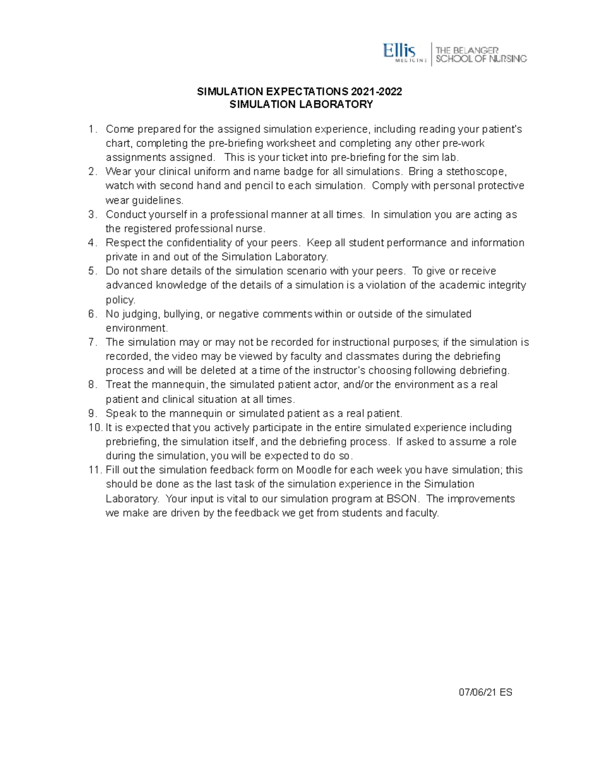 Simulation Lab Expectations 2021-2022 throuhgh - SIMULATION ...