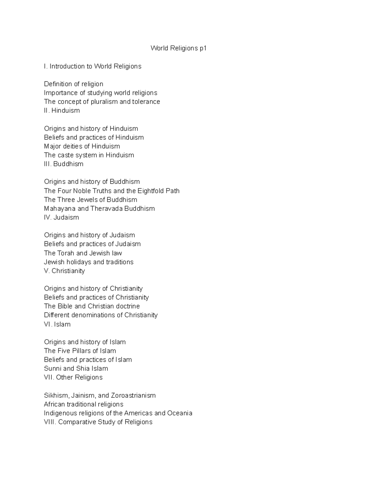 World Religions p1 - Notes - World Religions p I. Introduction to World ...