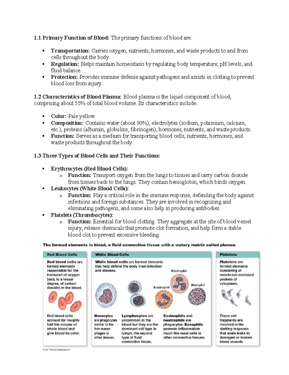 Blood notes - 1 Primary Function of Blood: The primary functions of ...
