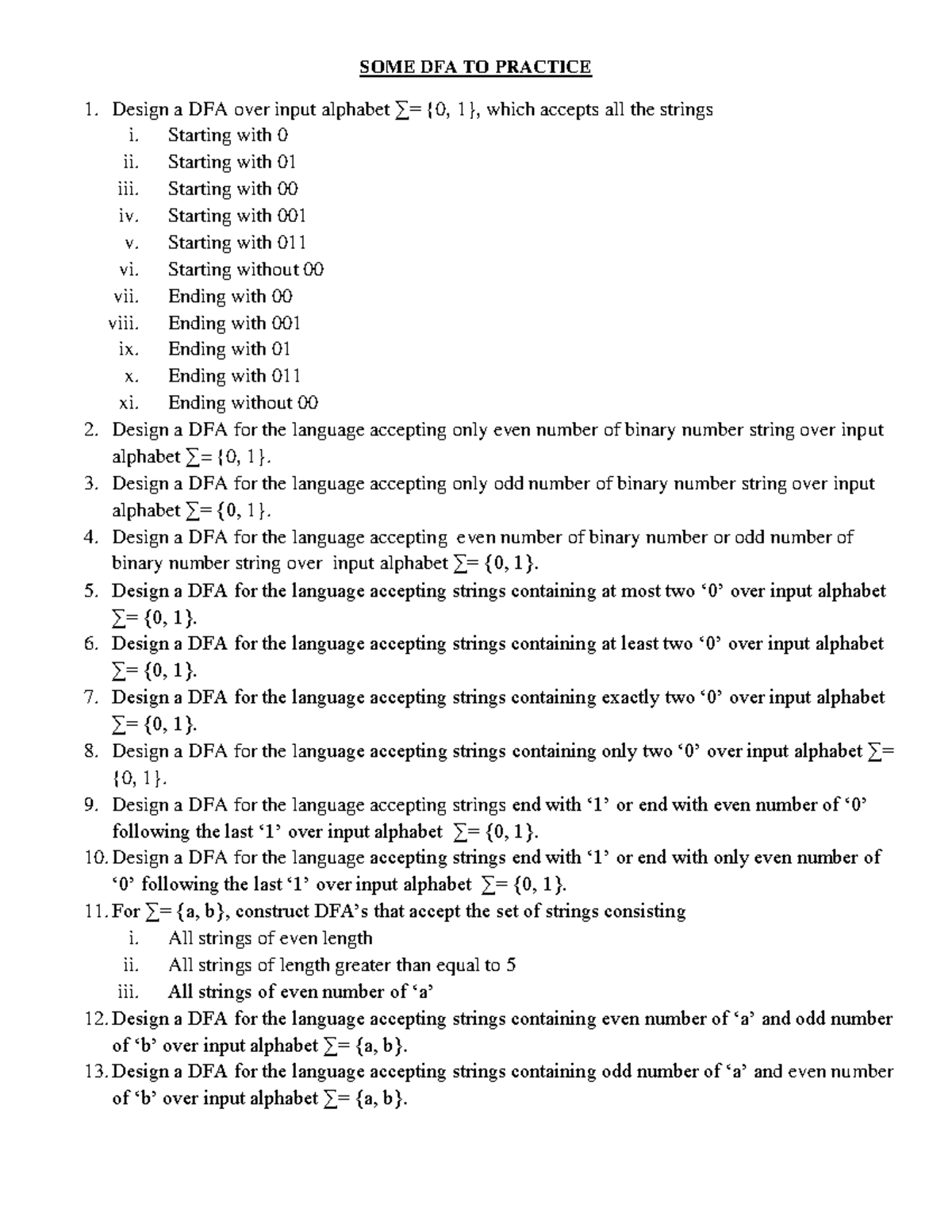 Dfa Dfa Assignment Some Dfa To Practice Design A Dfa Over Input