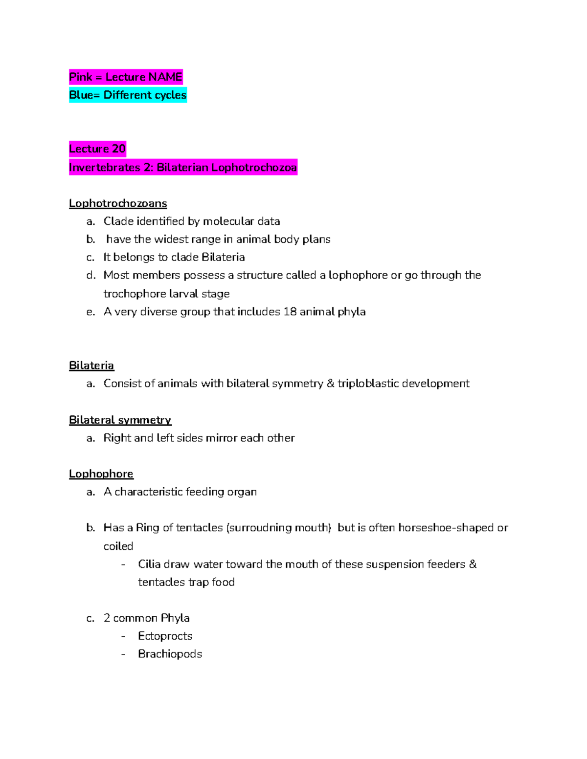 Study Guide #4 Bio - Pink = Lecture NAME Blue= Different cycles Lecture ...