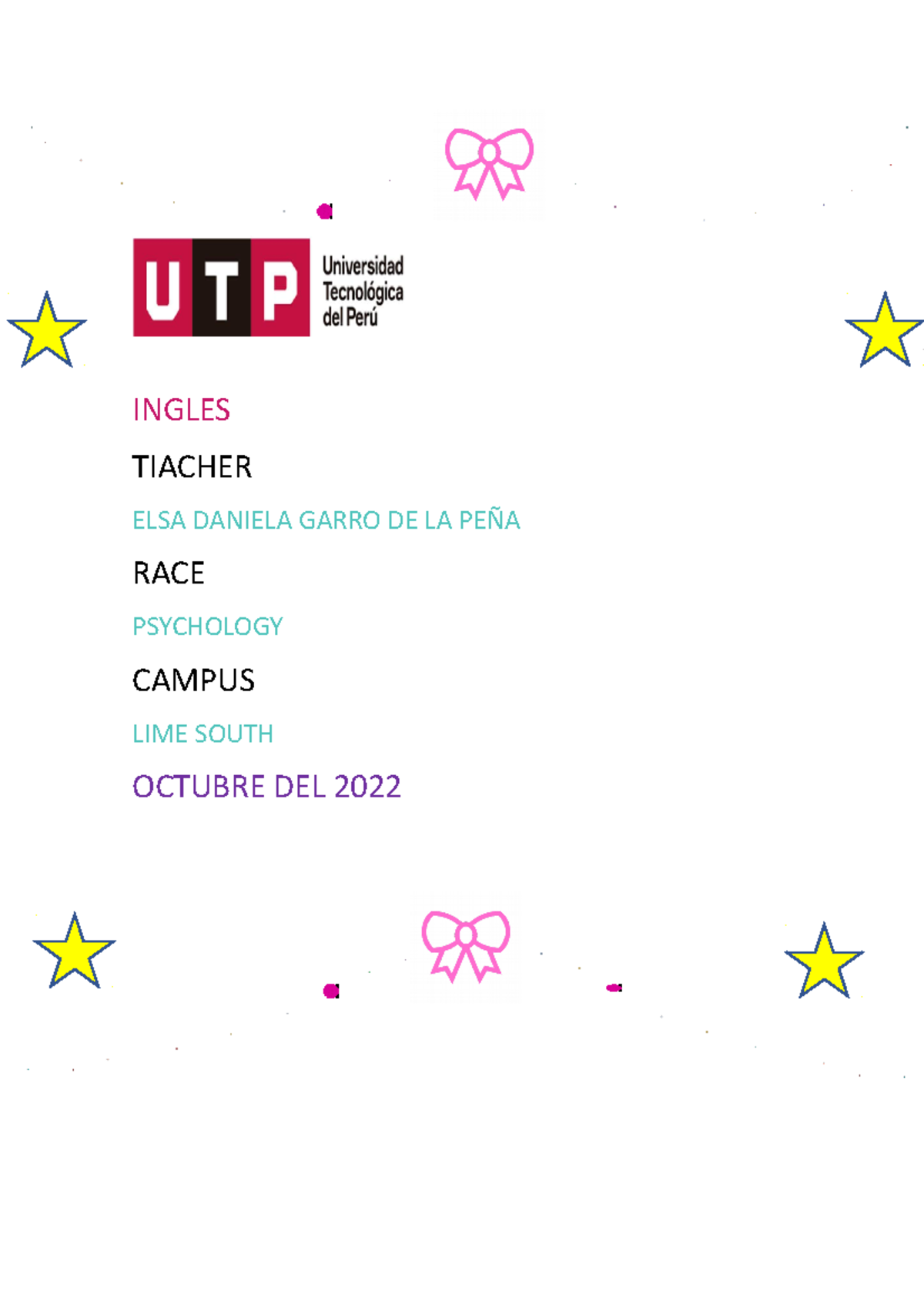 Ingles Semana 11 - INGLES TIACHER ELSA DANIELA GARRO DE LA PEÑA RACE ...