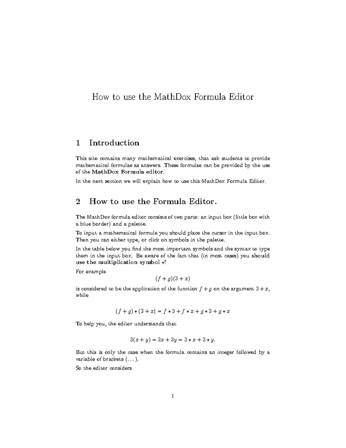 Formula editor - How to use the MathDox Formula Editor 1 Introduction ...