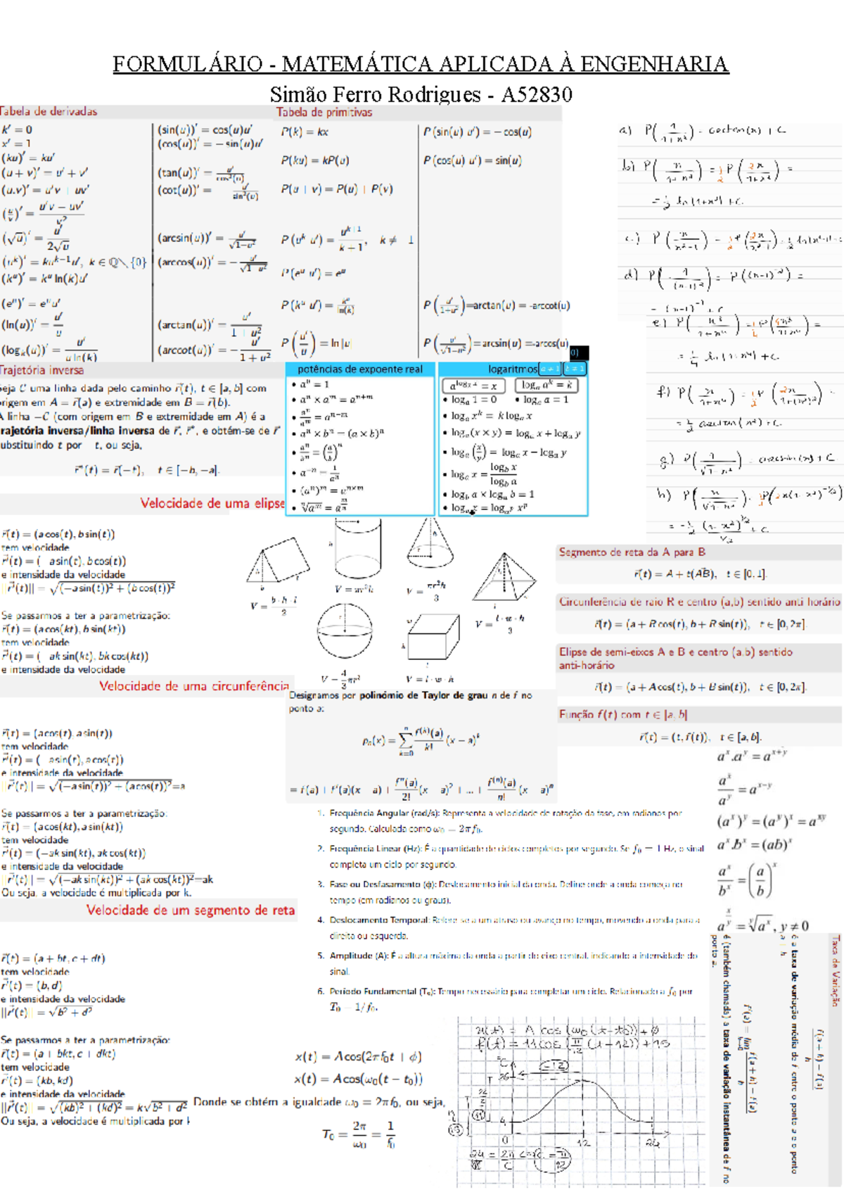Formulario MAE - formulário teste1 - Matemática Aplicada à Engenharia ...