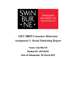 MKT20025 Assignment 1 Reflection Report - MKT Consumer Behaviour Semester 2, 2022 Assignment 1 ...