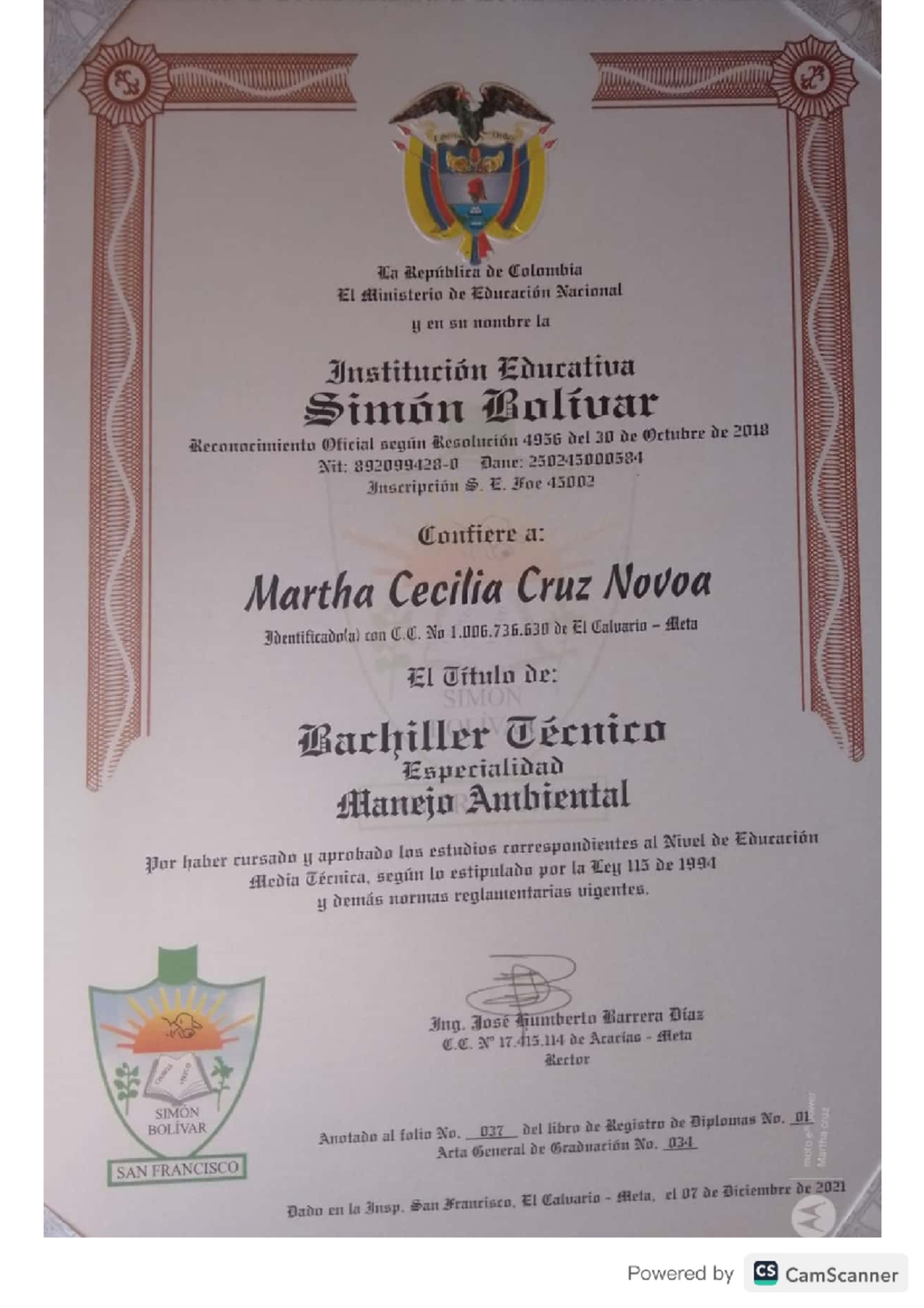 Diploma Martha CRUZ - bhffjdj - La República de Colombia EL Ministerio ...