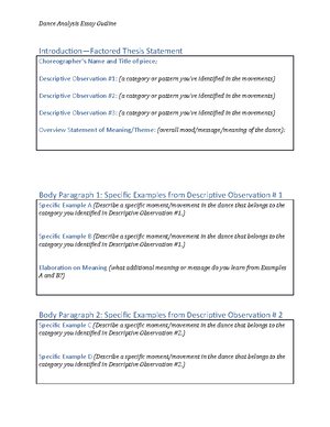 Essay Grading Rubric - Dance Analysis Essay Grading Rubric Excellent ...
