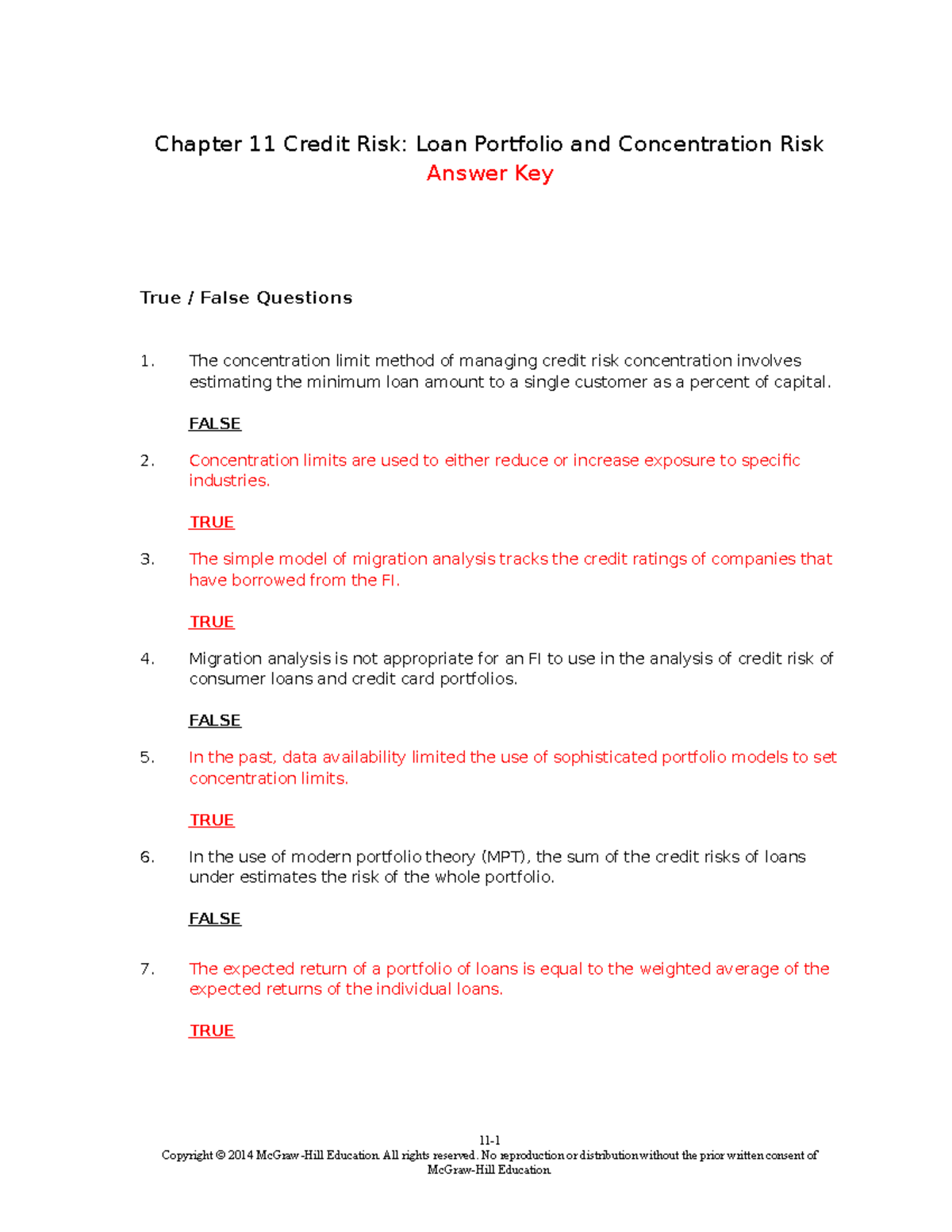 TBChap 011 - TEST BANK - Chapter 11 Credit Risk: Loan Portfolio and ...