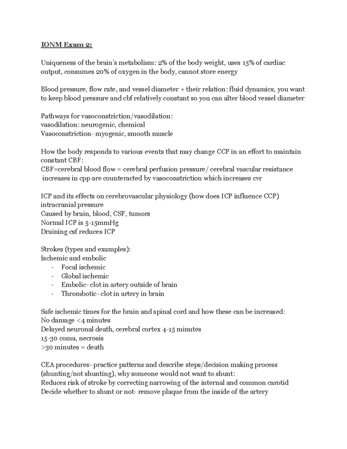 IONM exam 2 lecture notes - IONM Exam 2: Uniqueness of the brain’s ...