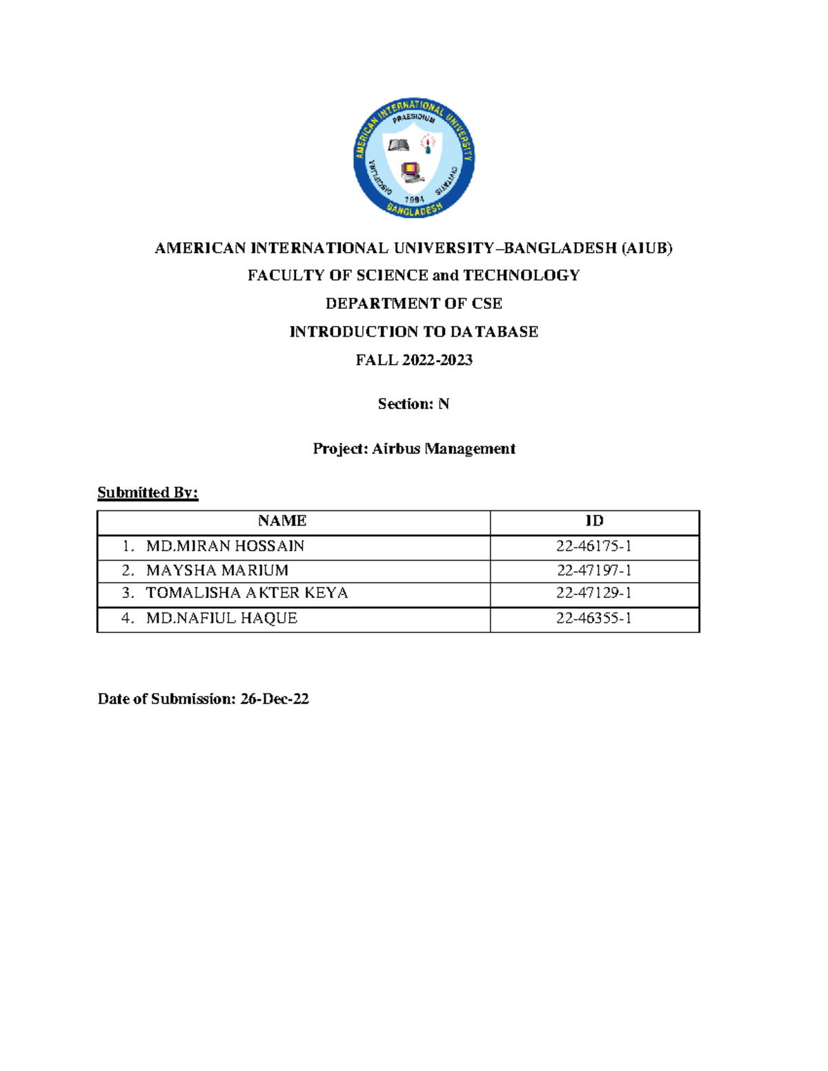 Project on airline management system - AMERICAN INTERNATIONAL ...