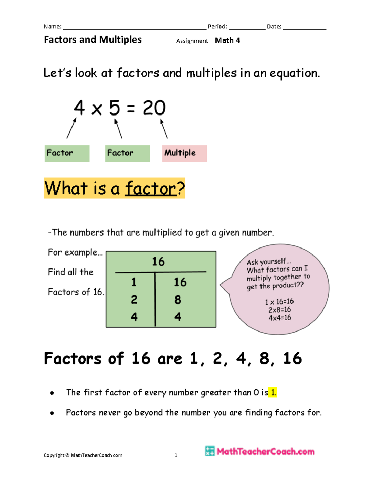 Factors and Multiples - Foundational Maths - Factors and Multiples ...