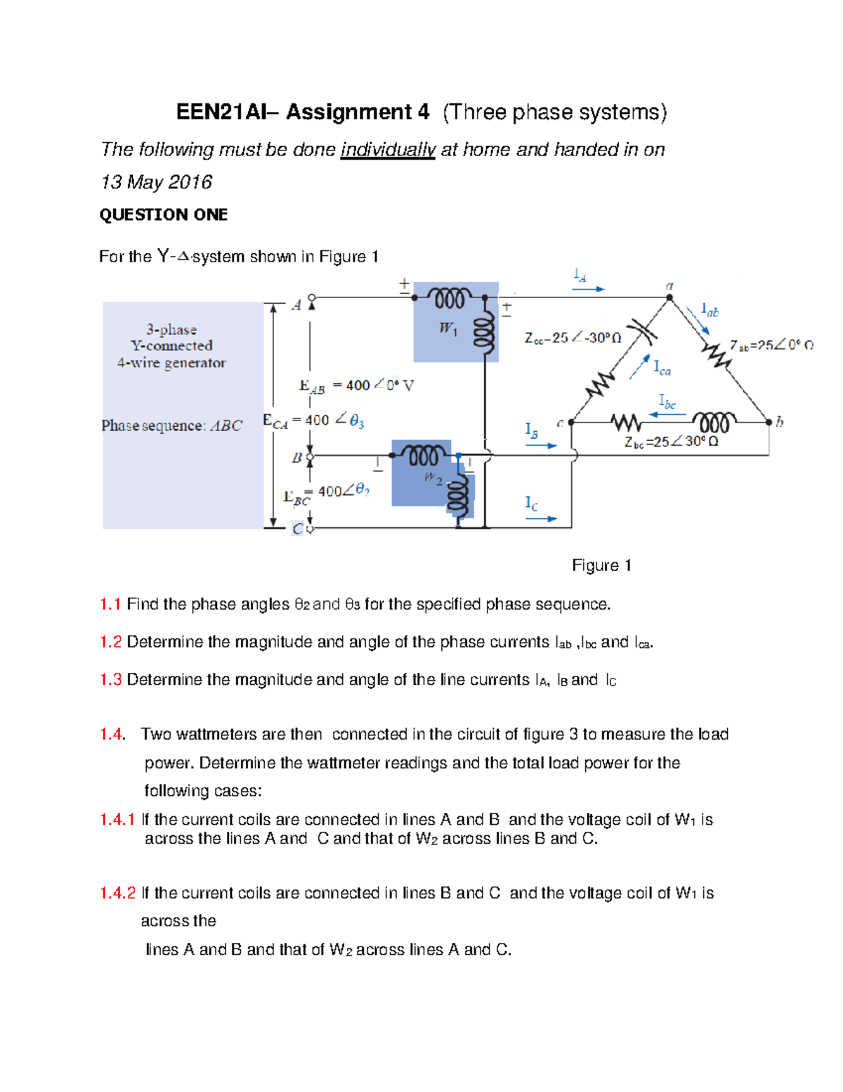 2016 Tutorial Assignment 4 Three phase systems 2016 sem1 - EEN21AI ...