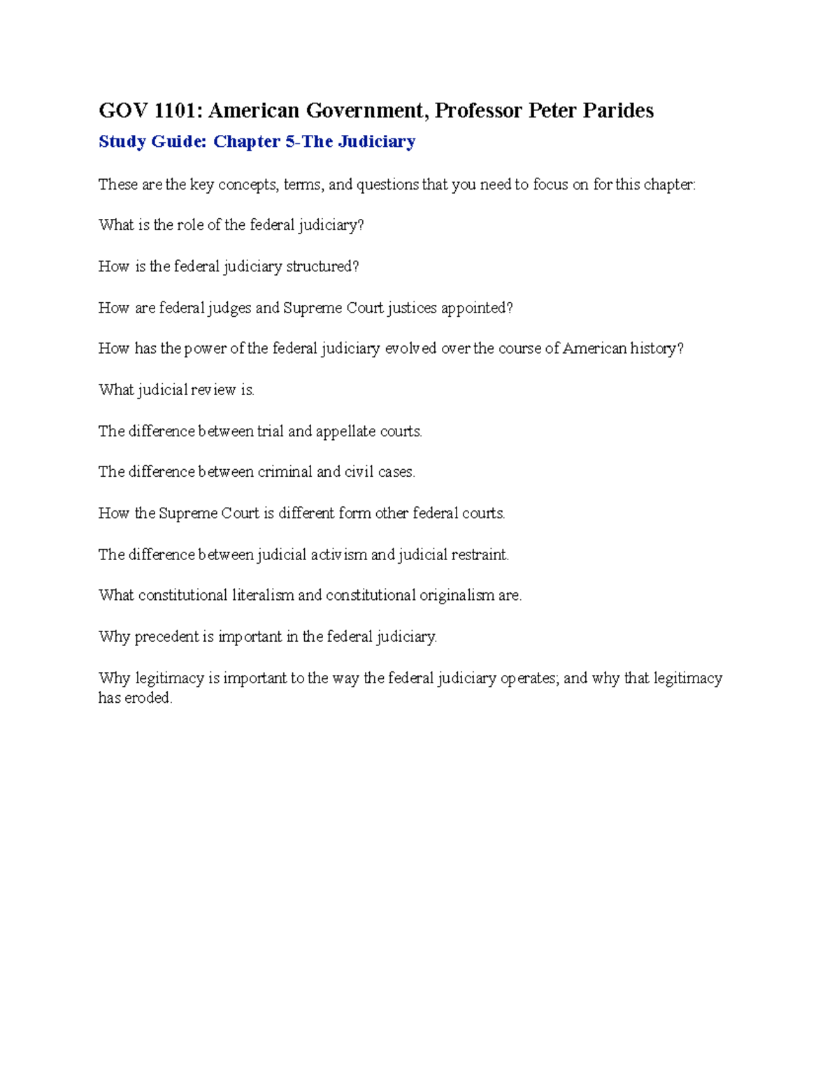 Ch. 5- Study Guide - GOV 1101: American Government, Professor Peter ...