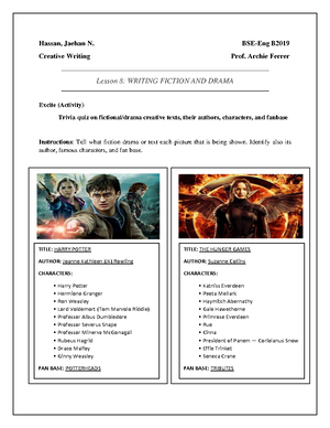Lesson 6 - INTEGRATED PERFORMANCE TASK LEARNING AREA: CREATIVE WRITING ...