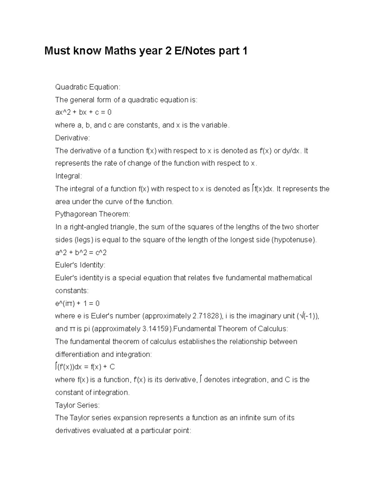 Must know Maths year2 part 1 - Must know Maths year 2 E/Notes part 1 ...