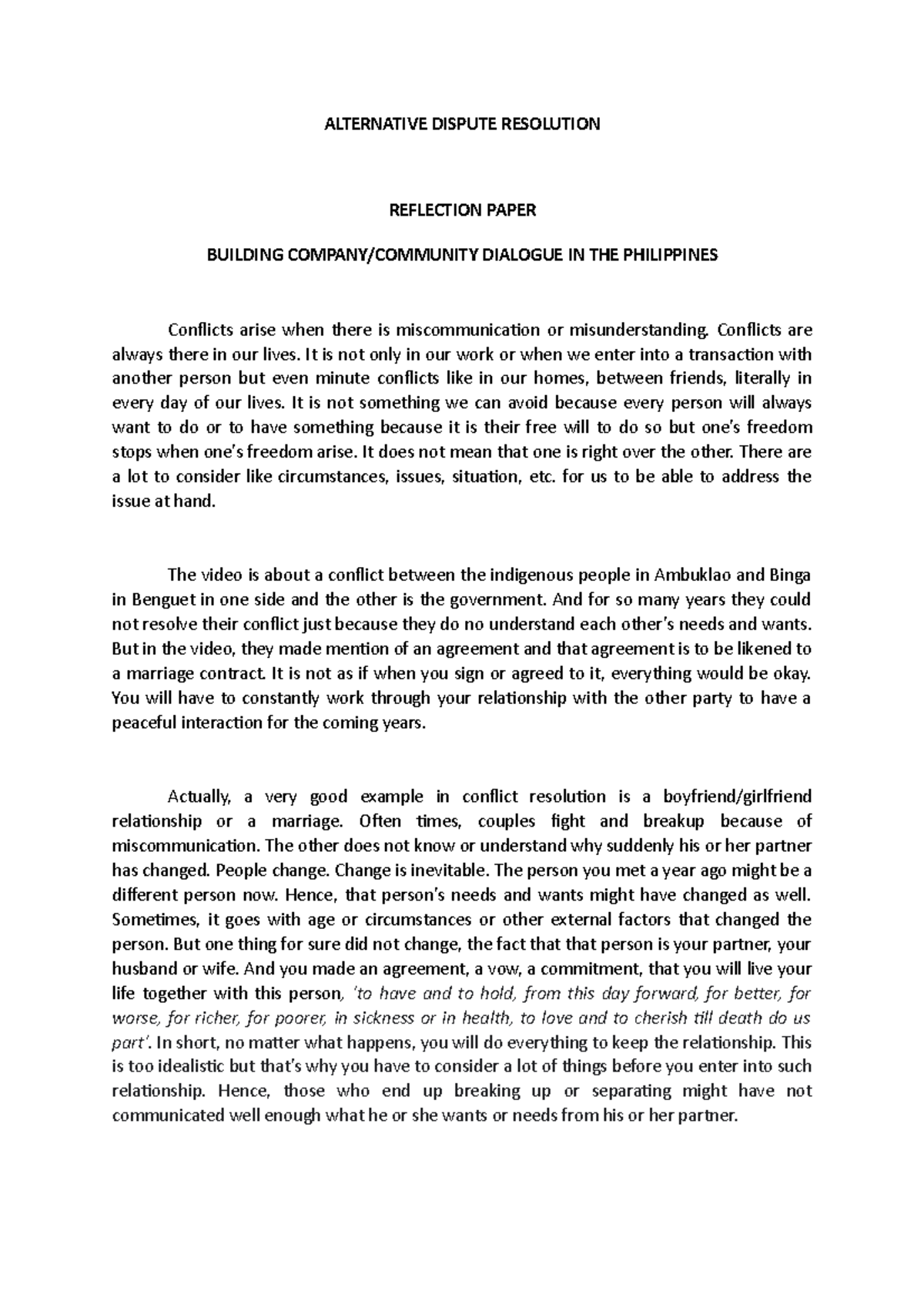 ADR Paper - Building on Communication - ALTERNATIVE DISPUTE RESOLUTION ...