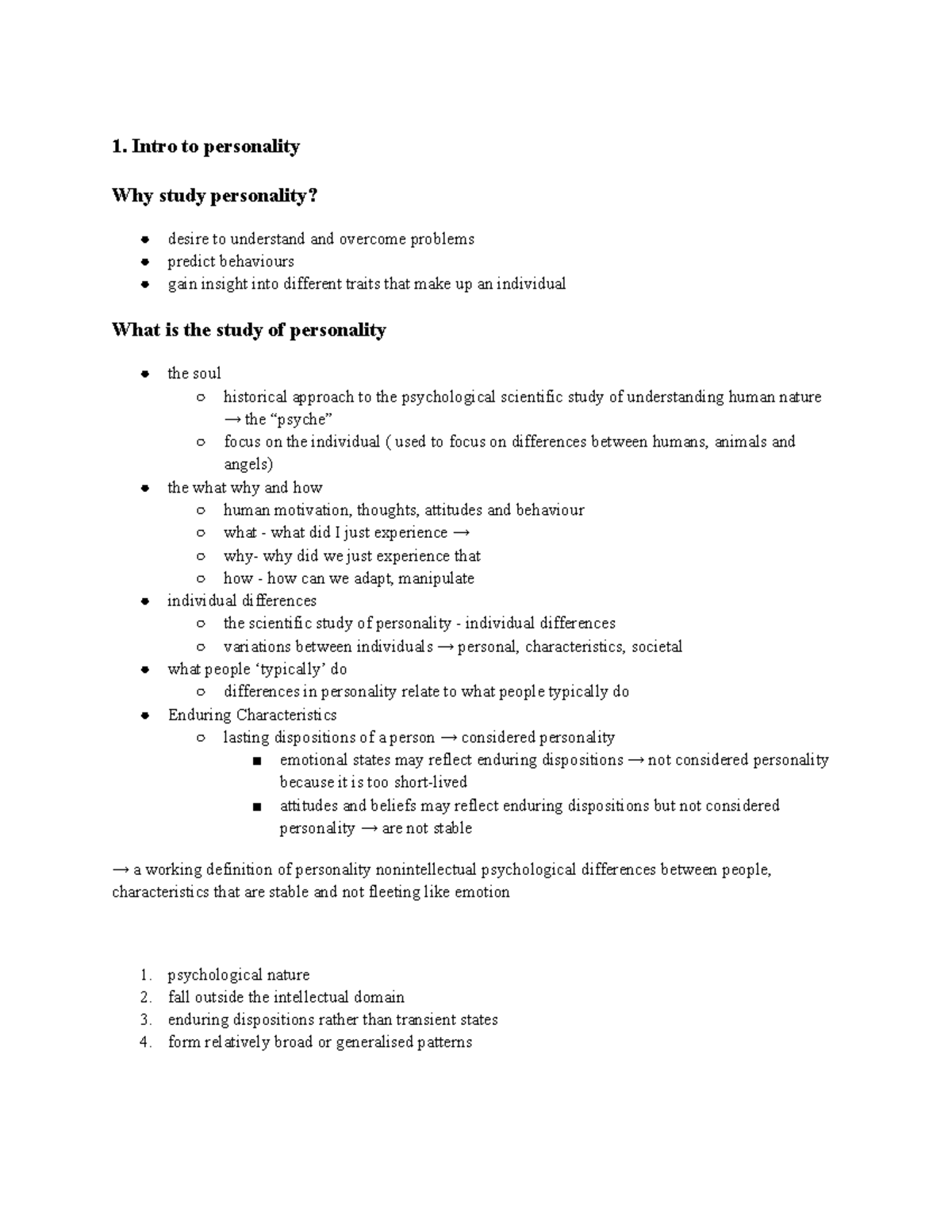 Personality notes - 1. Intro to personality Why study personality ...