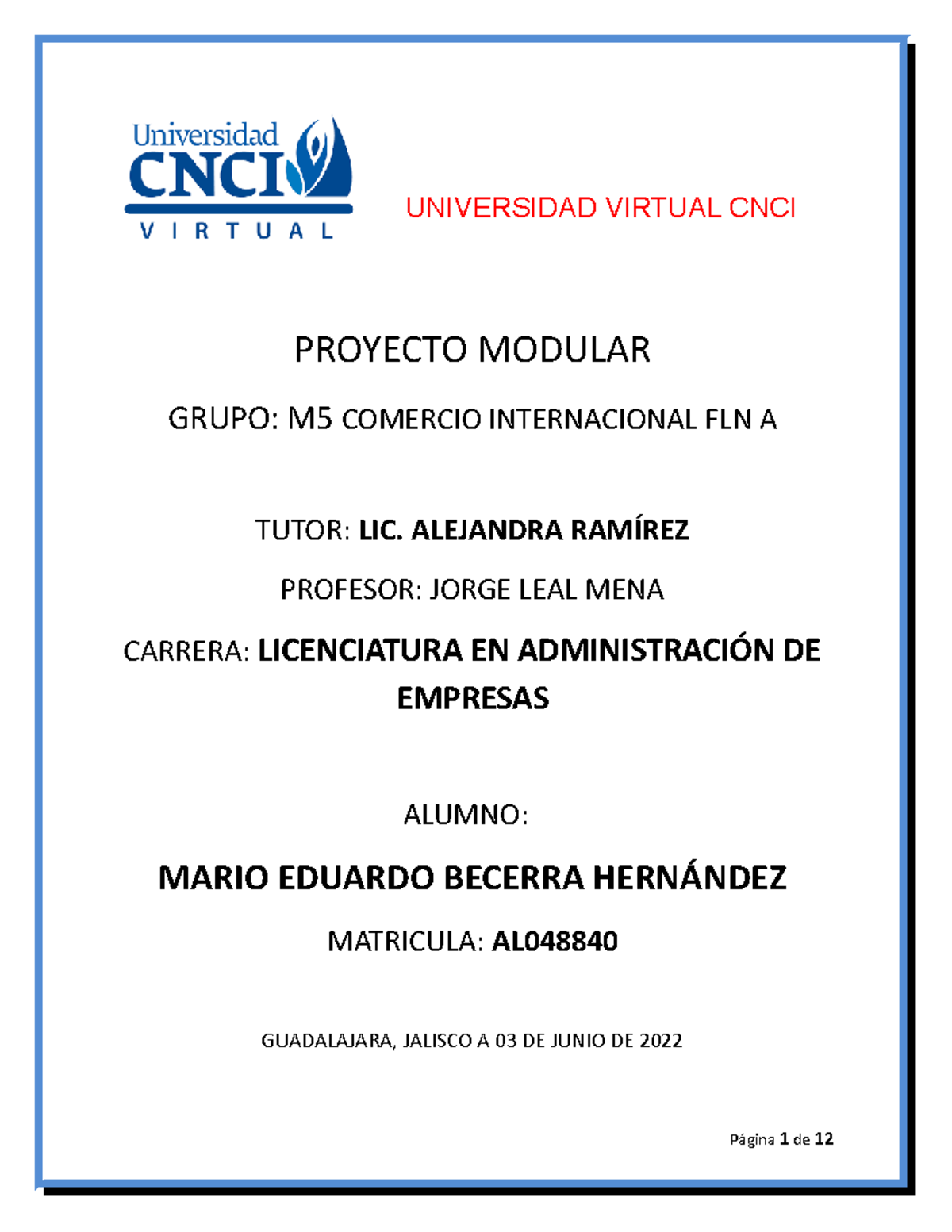Proyecto Modular Comercio Internacional - UNIVERSIDAD VIRTUAL CNCI ...