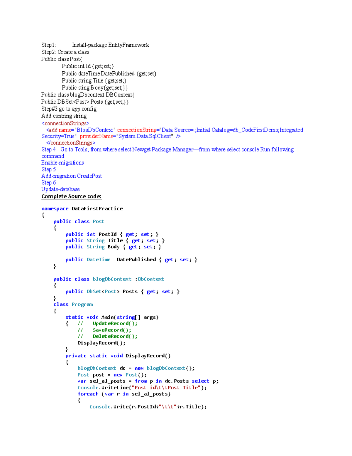 Codefirst -final Visual Programming CSC412 Visual Programming CSC412 - Step1: Install-package ...