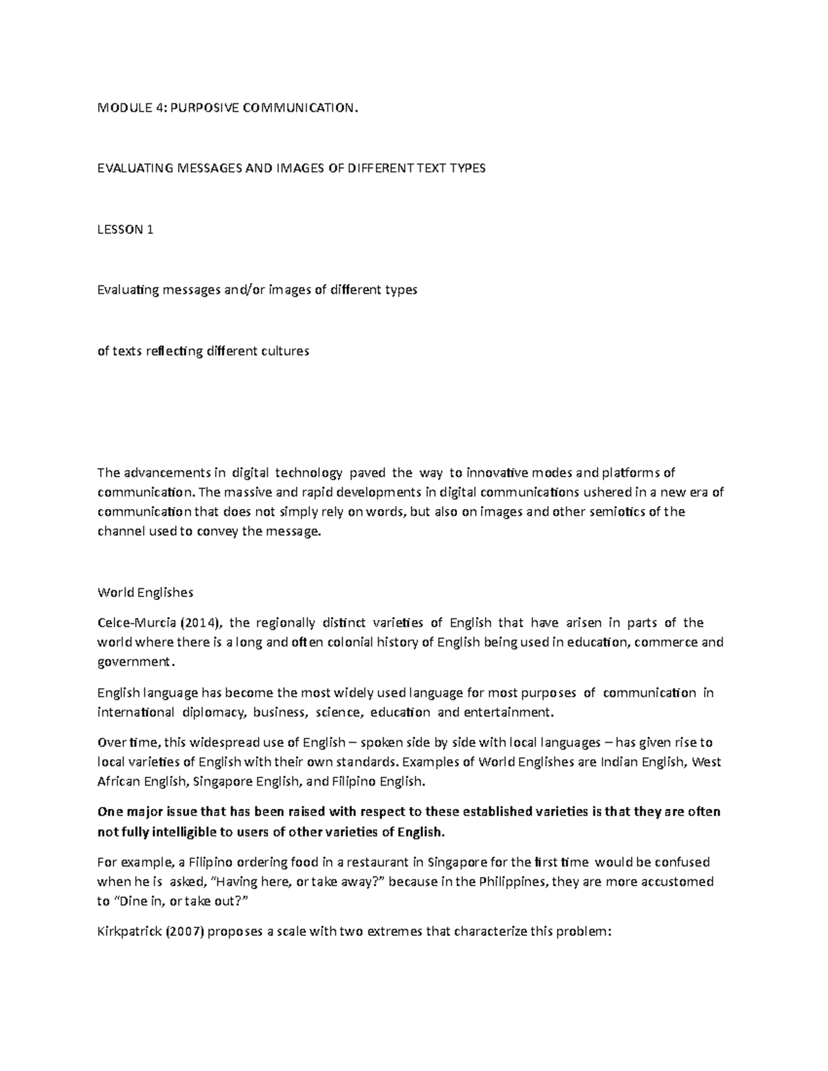Module 4 PC - LECTURE NOTES - MODULE 4: PURPOSIVE COMMUNICATION ...