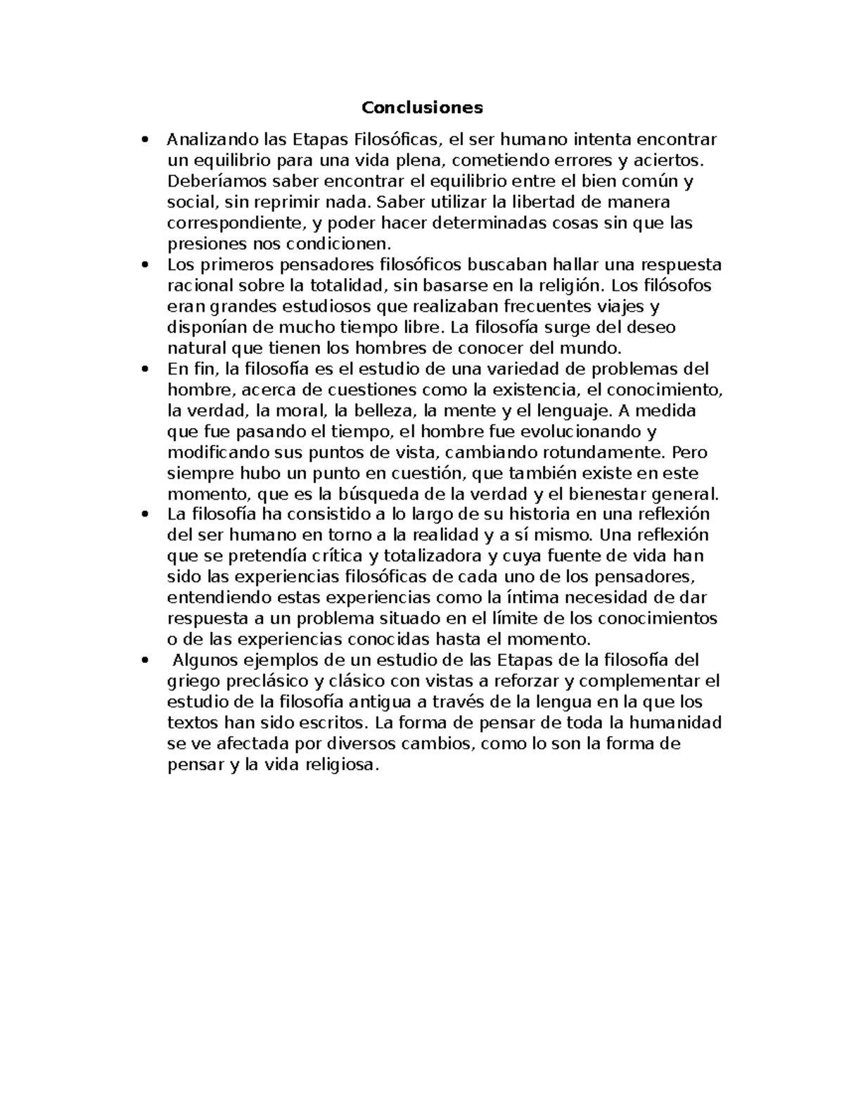 Conclusiones - Conclusiones Analizando las Etapas Filosóficas, el ser ...