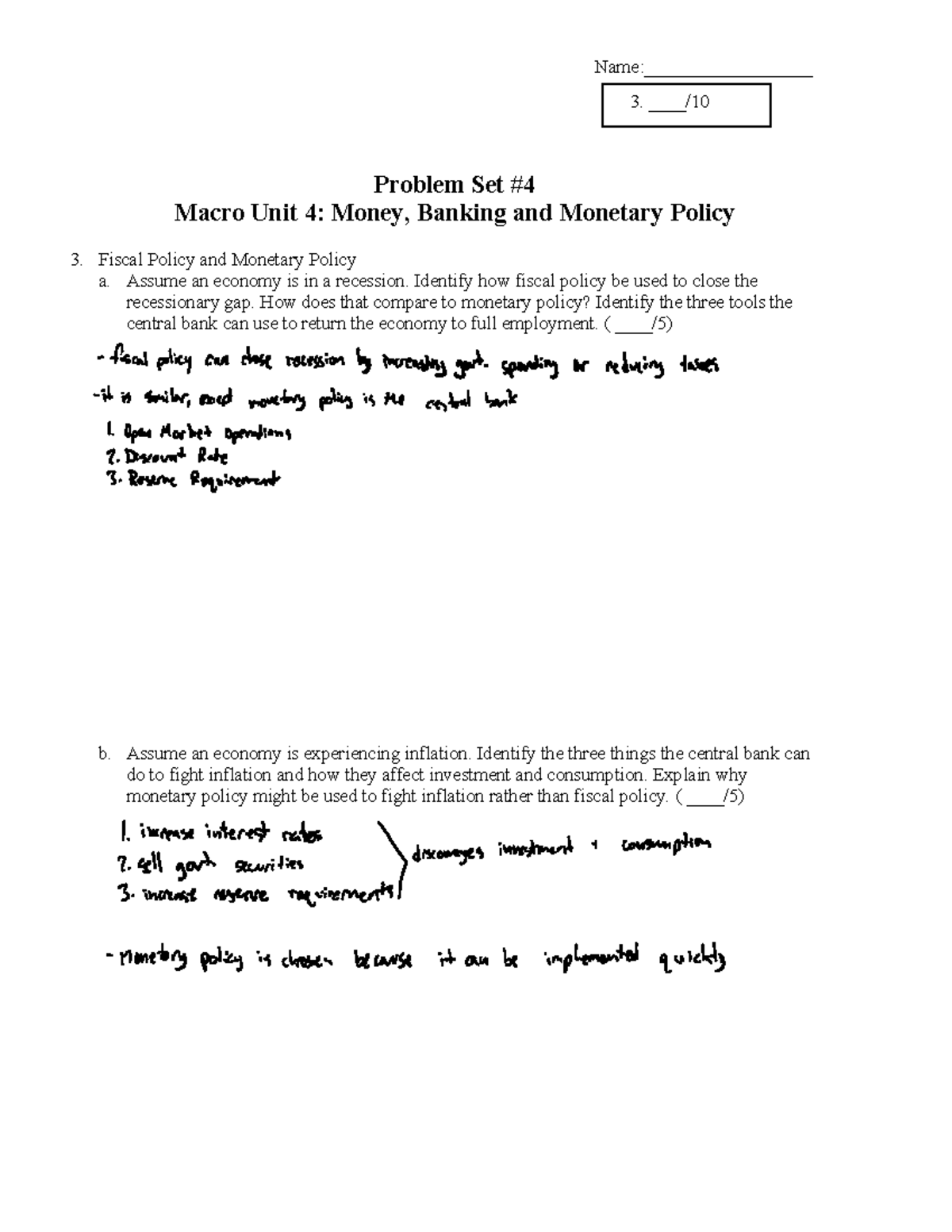 Unit 4 Problem Set 3 This Is Answers For This Name Problem Set Macro