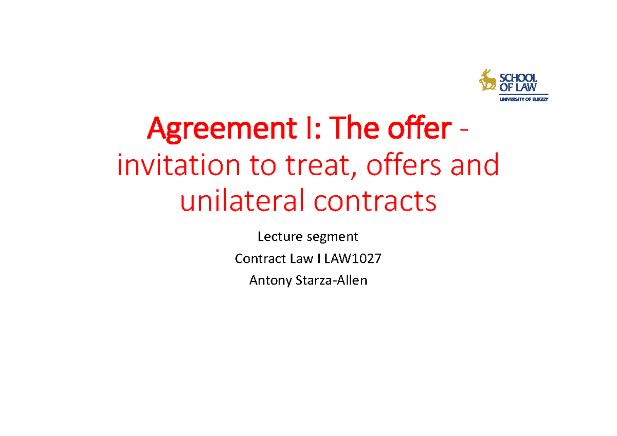 3a. Agreement I - The offer stage - Agreement I: The offer - invitation ...