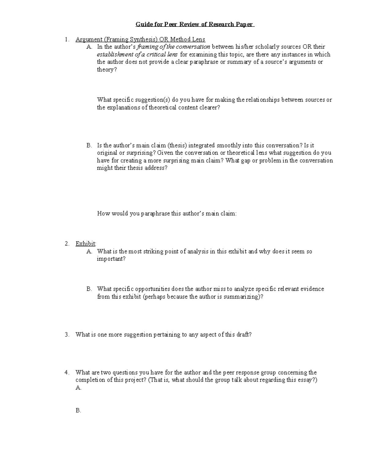 Peer Review Form - Guide for Peer Review of Research Paper Argument ...