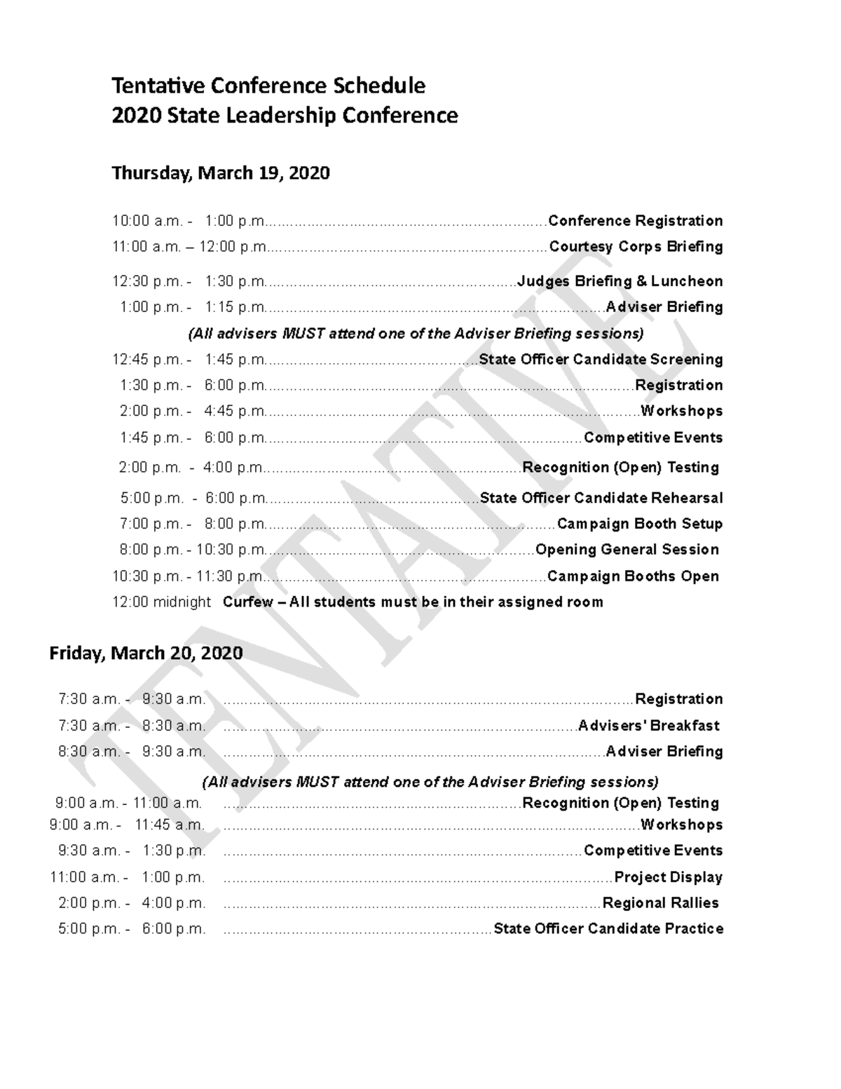 2020 Draft Conference Schedule - Tentative Conference Schedule 2020 ...