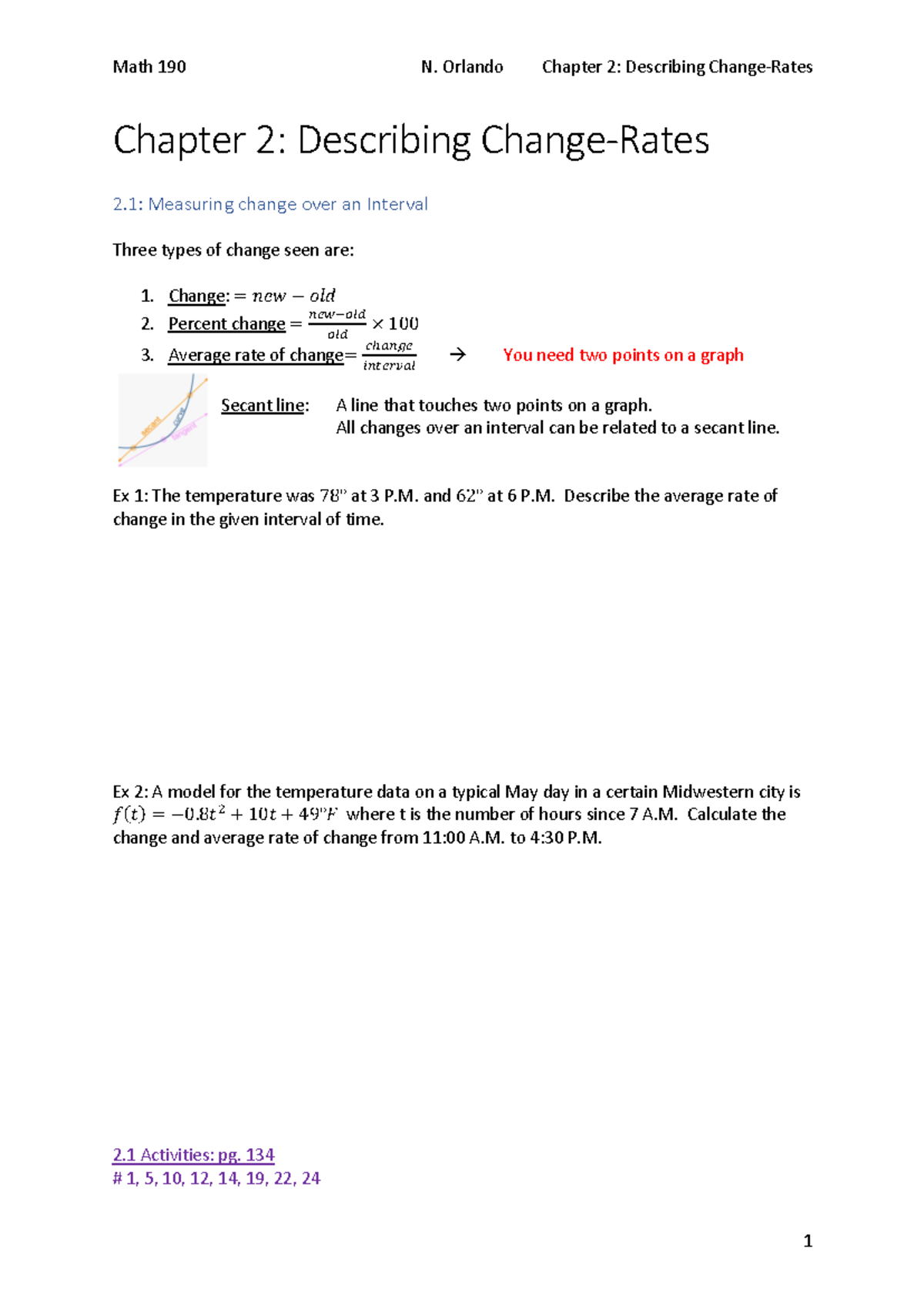 Chapter 2 - calculus - Chapter 2: Describing Change-Rates 2: Measuring ...