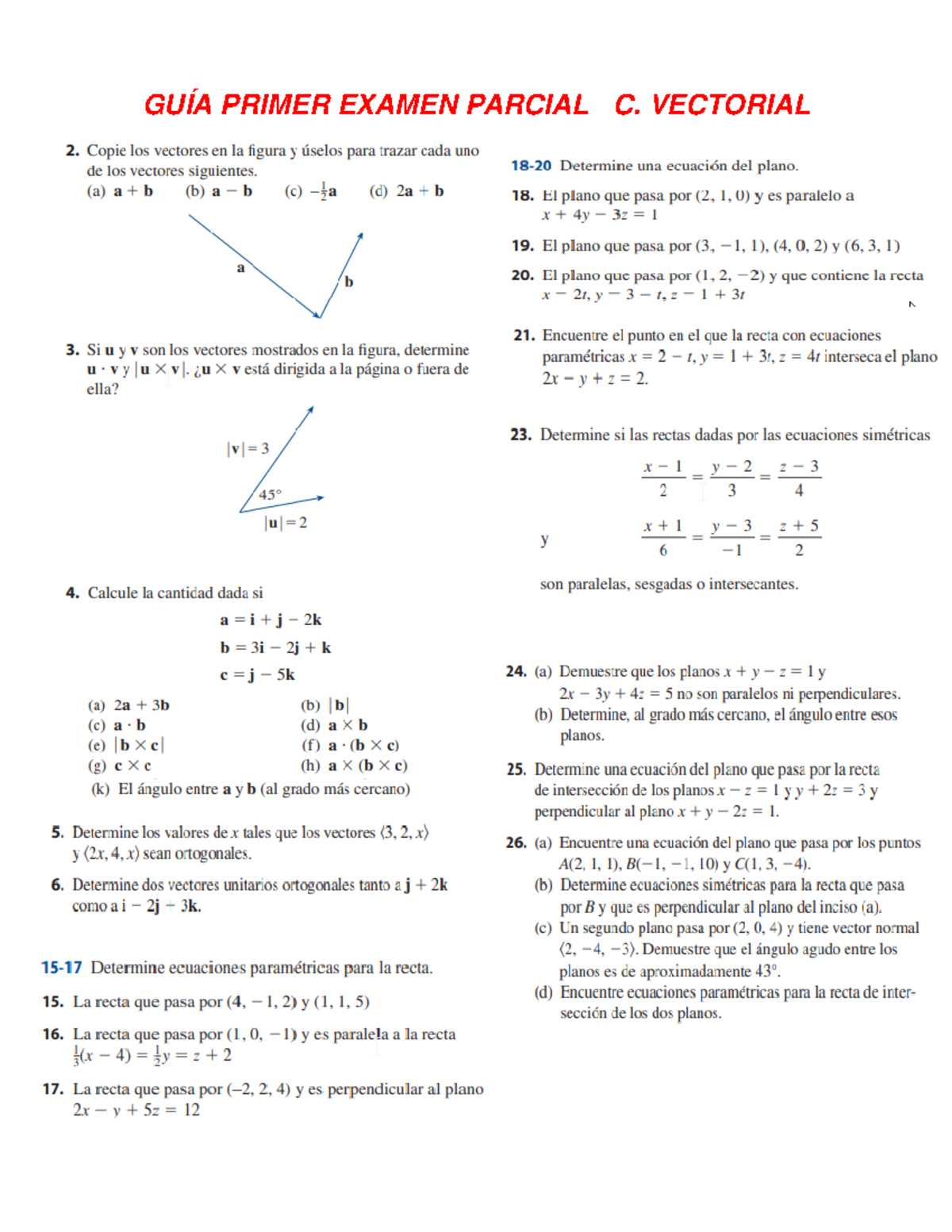GUÍA Primer Examen C. Vectorial - Cálculo Vectorial - GUÍA PRIMER EXAMEN PARCIAL C. VECTORIAL ...
