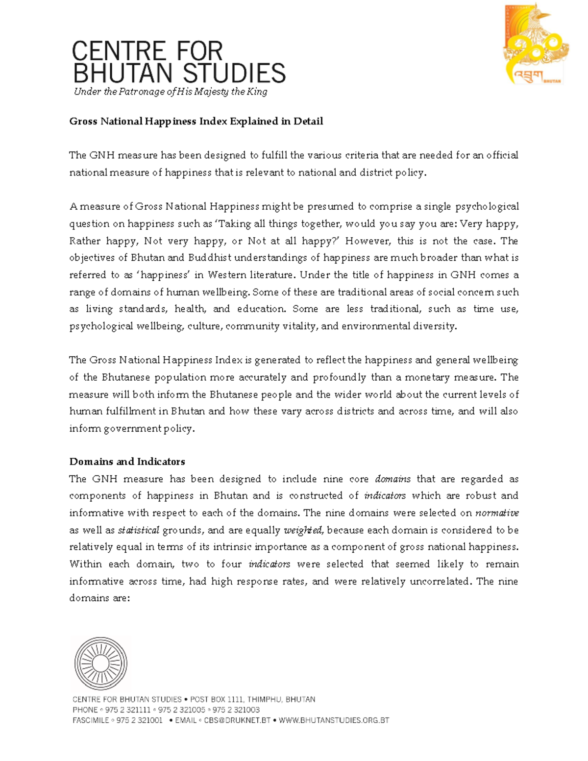 GNH - these are notes for gross national happiness - Gross National ...