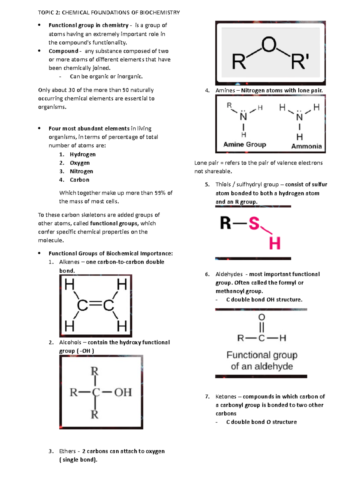 Topic 2 - Chemical Foundations of Biochemistry Notes - Functional group ...