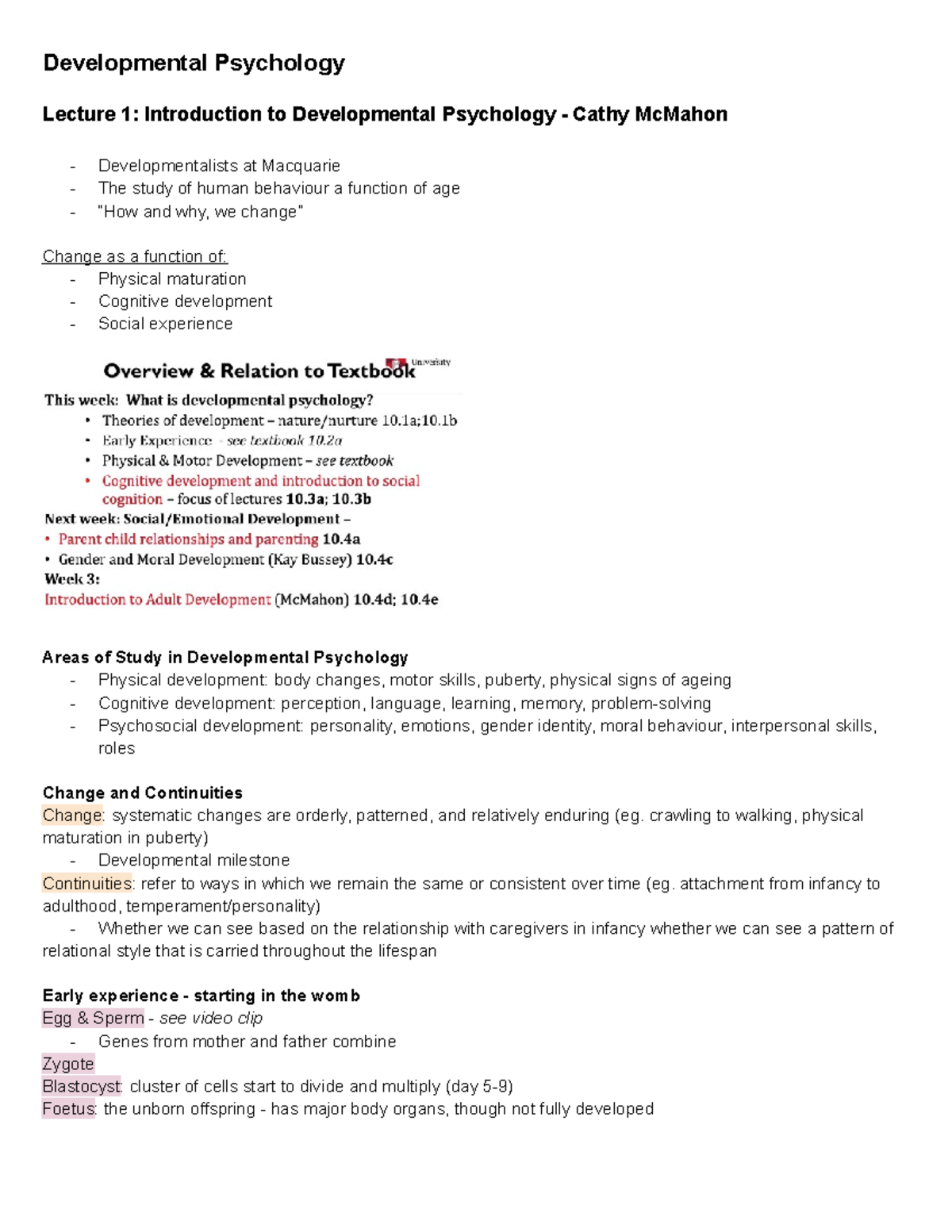 Developmental Psychology Notes - Developmental Psychology Lecture 1 ...