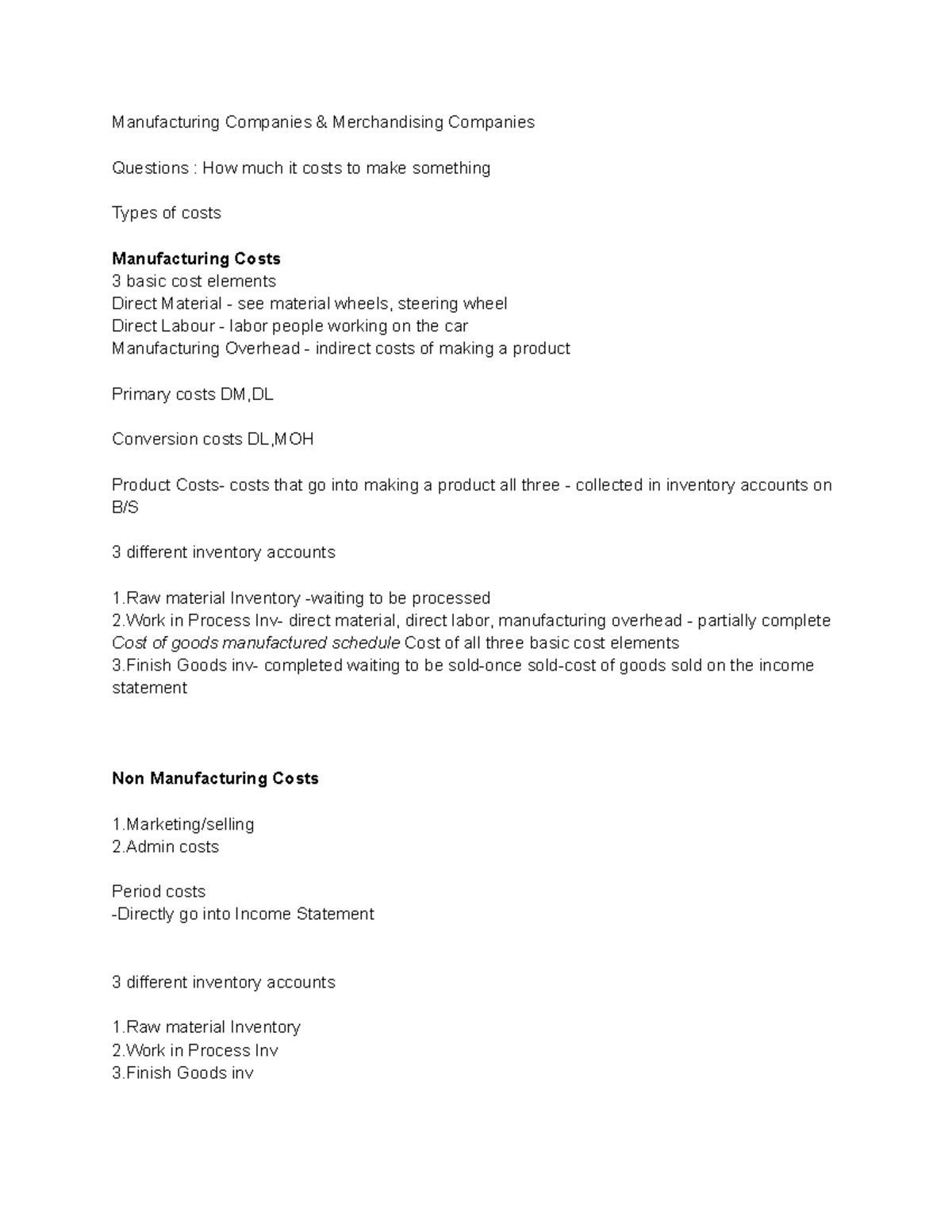 Managerial Accounting Chapter 2 Notes - Manufacturing Companies ...