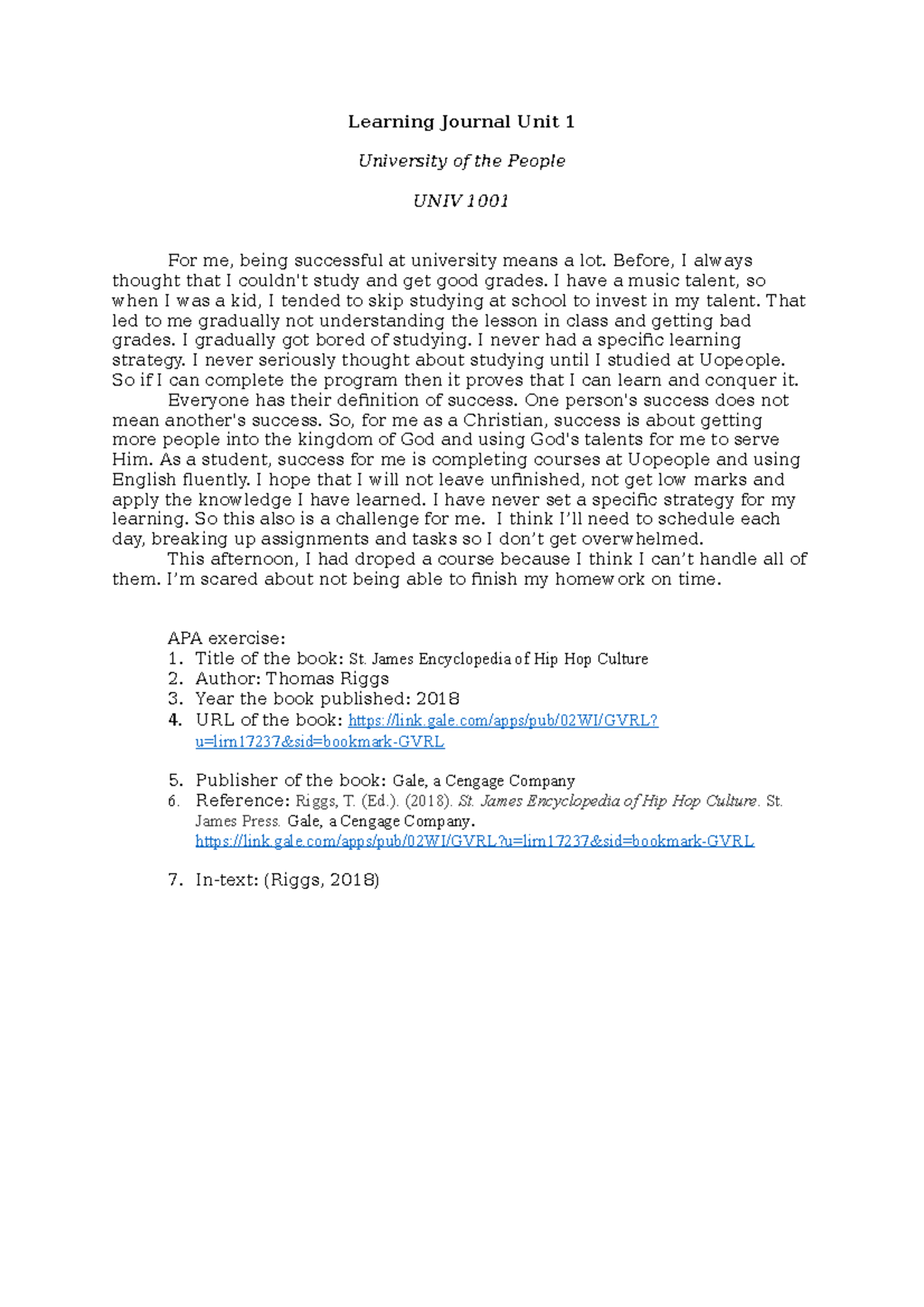 Learning Unit 1. UNIV- Online education stategy - Learning Journal Unit 1 University of the ...