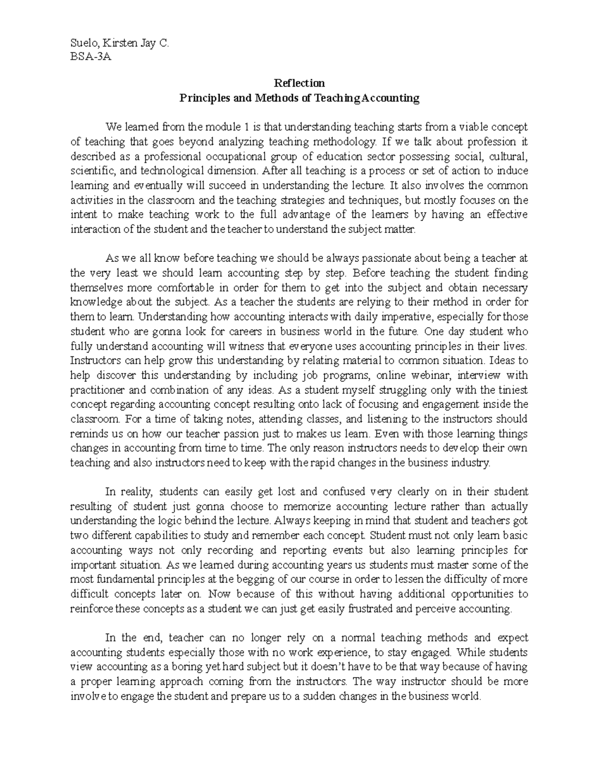Accountancy for reviewing - Suelo, Kirsten Jay C. BSA-3A Reflection ...