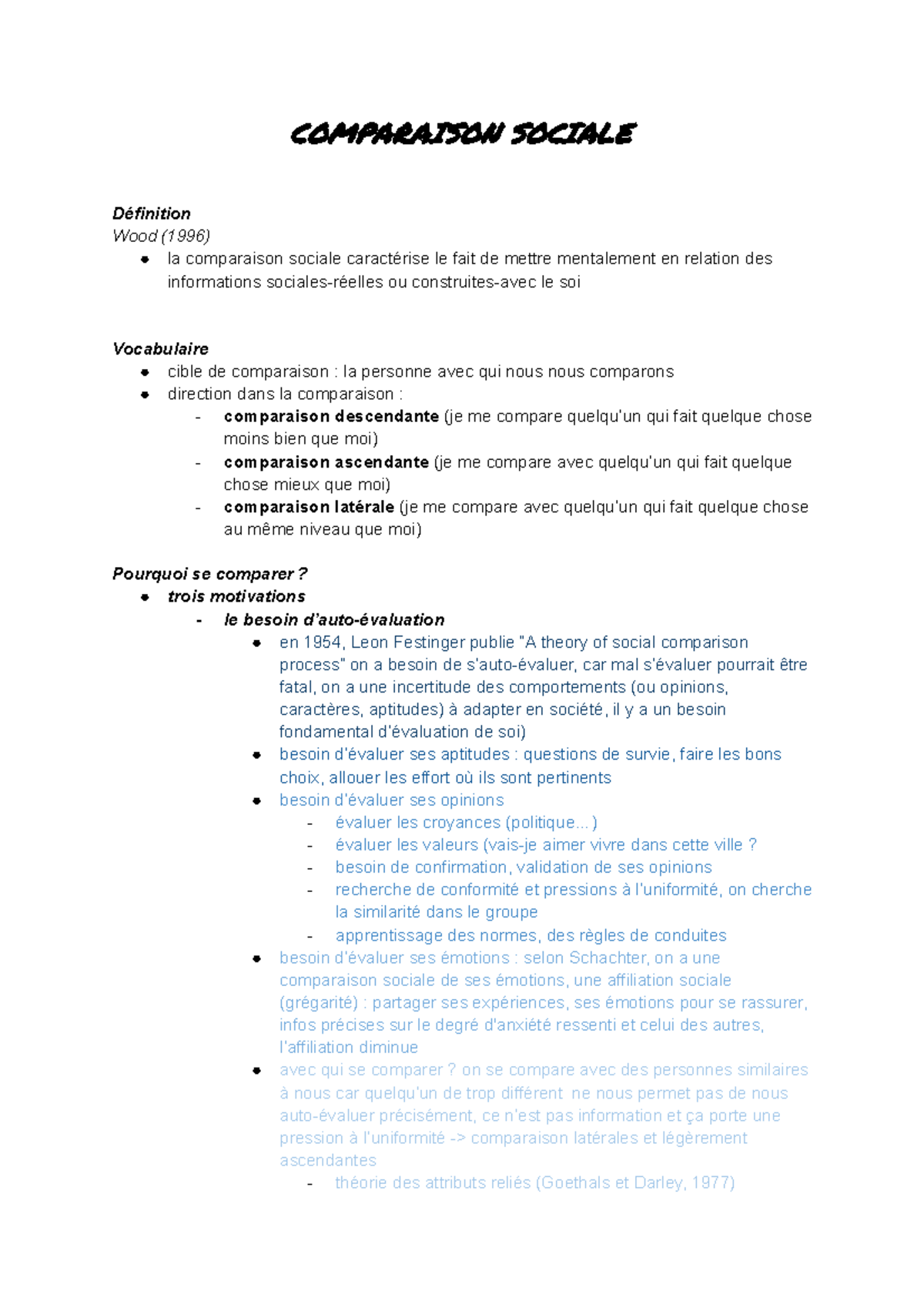 Psychologie Sociale - Comparaison Sociale CM - PSYCHO L1 - COMPARAISON ...