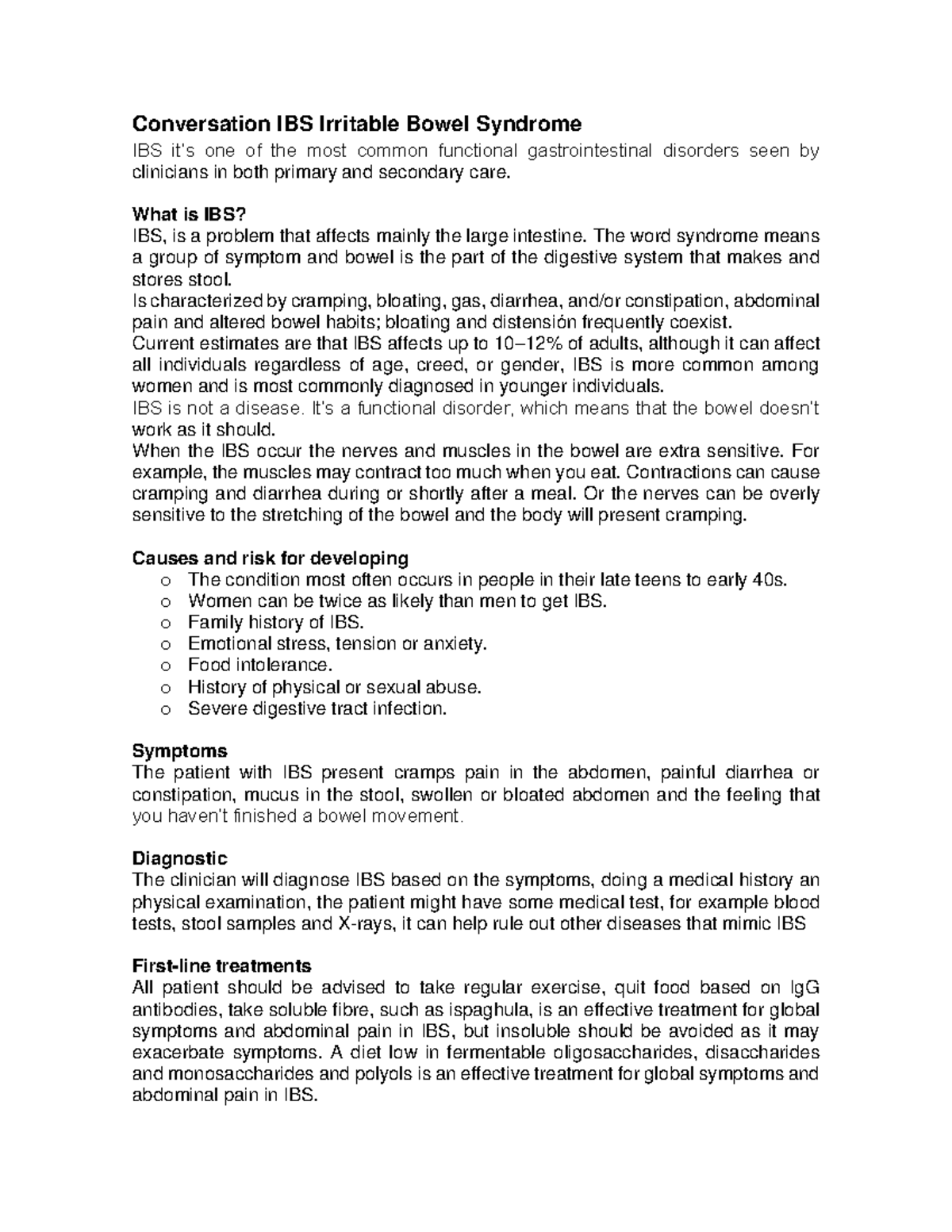 IBS - Resumen de IBS y su descripción - Conversation IBS Irritable ...
