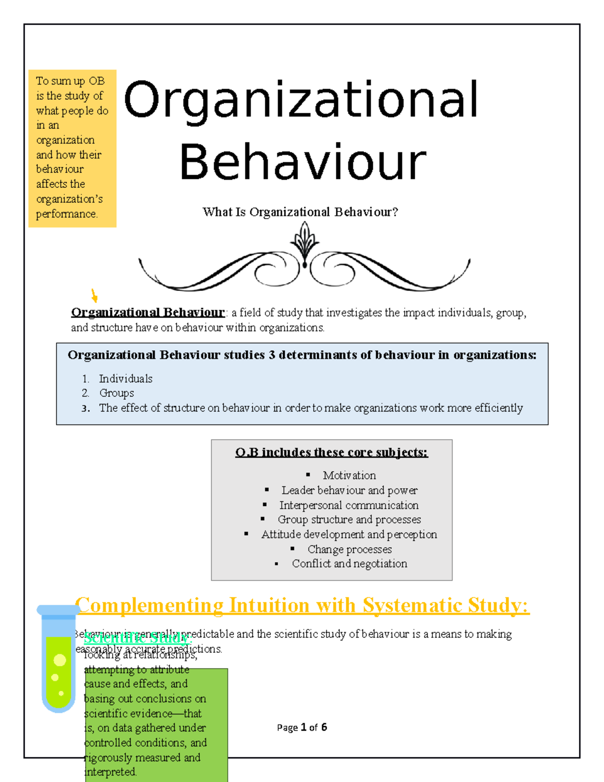 Organizational Behaviour Ch 1 Note - Organizational Behaviour ...