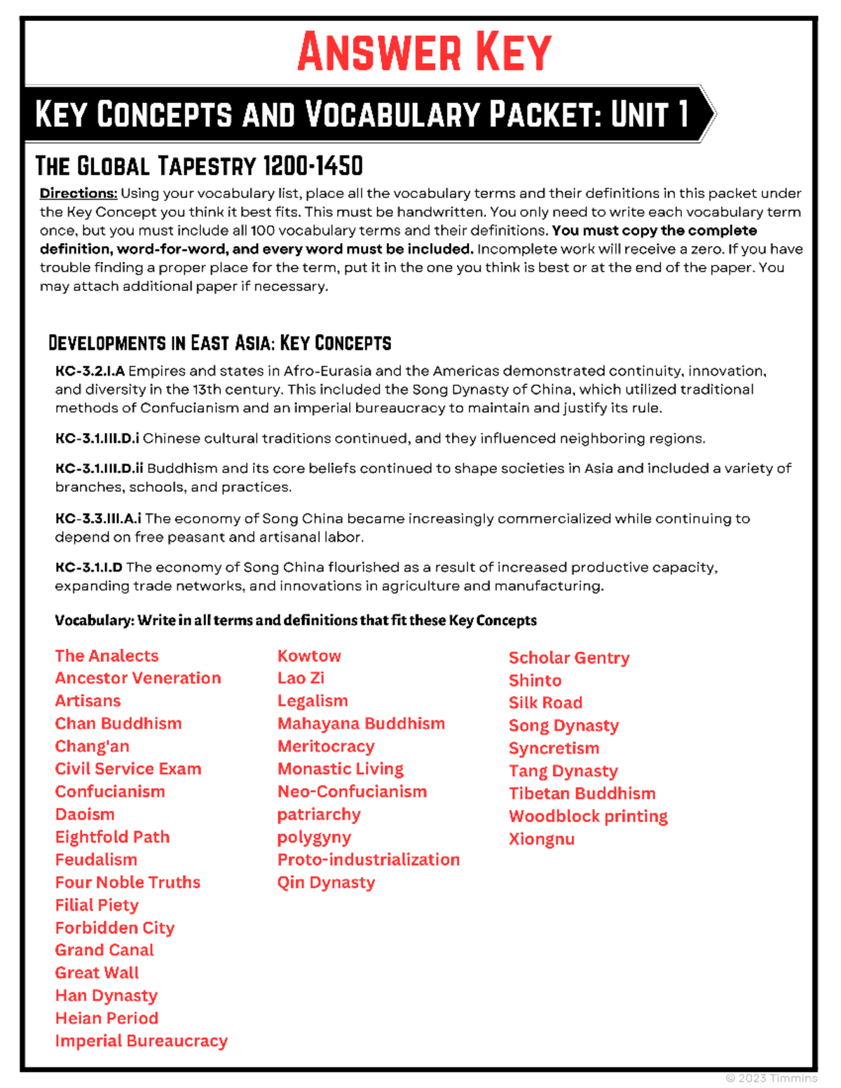 Vocab Packet (1-3) KEY-1 - ANSWER KEY KEY CONCEPTS AND VOCABULARY ...