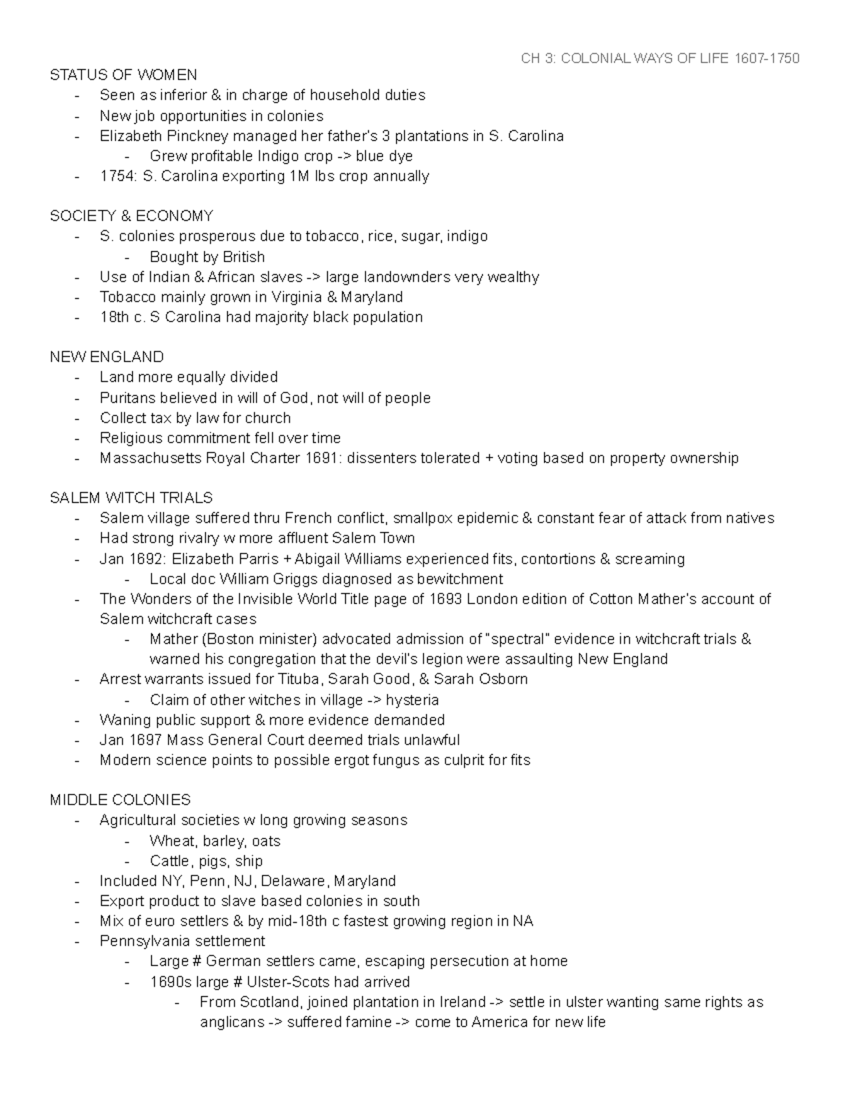 Ch 3 Colonial Ways of Life 1607 - 1750 - STATUS OF WOMEN Seen as ...