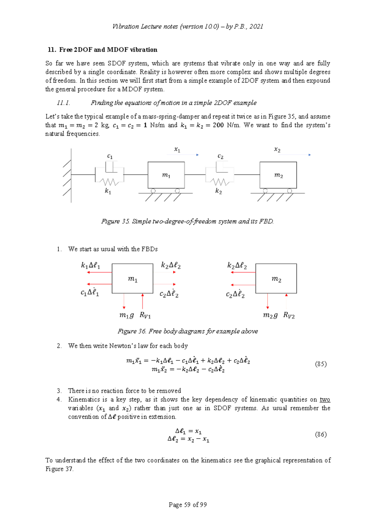 W09 Notes - Noted for 2DOF force and un forced - Free 2DOF and MDOF ...