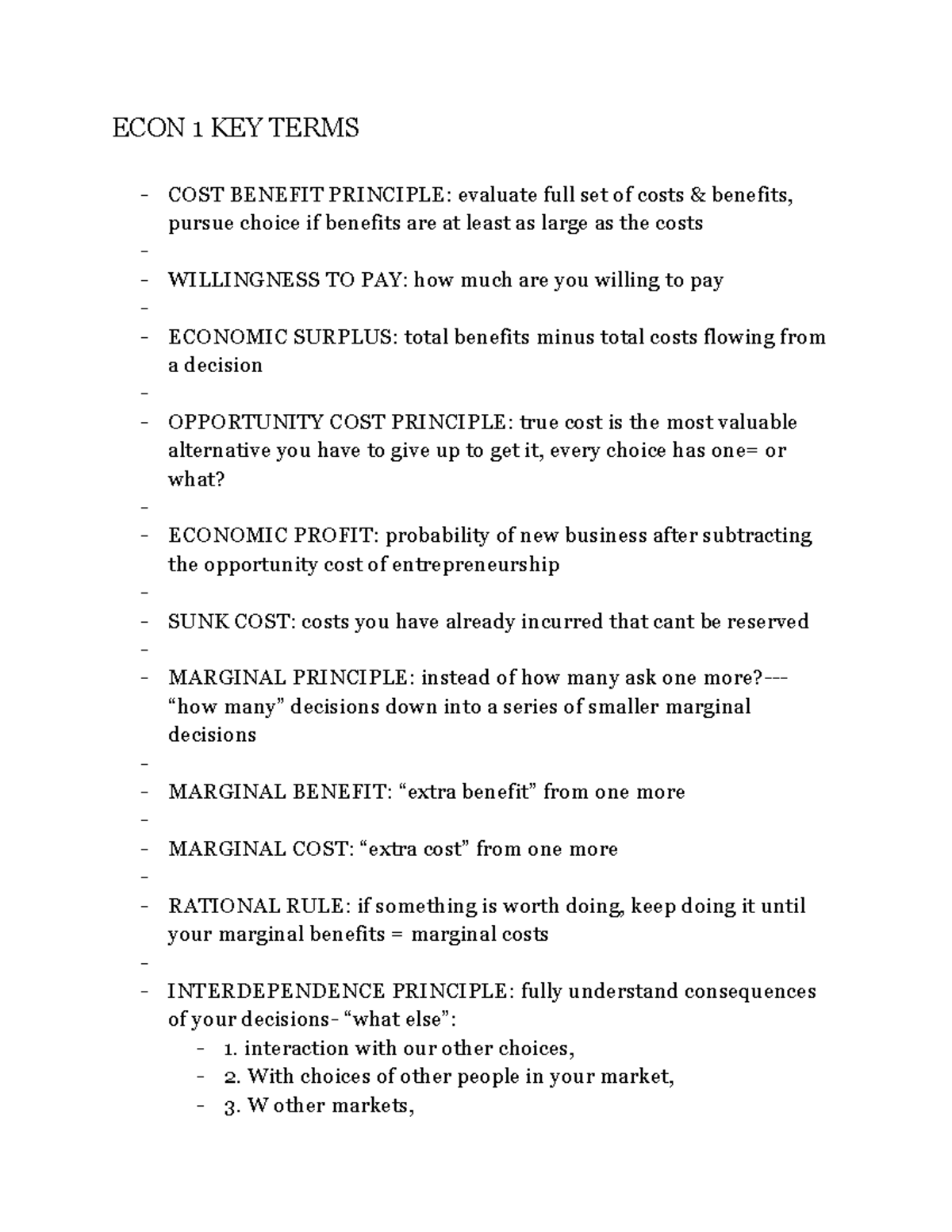 ECON KEY Terms - This was taken Winter 2021 - ECON 1 KEY TERMS COST ...
