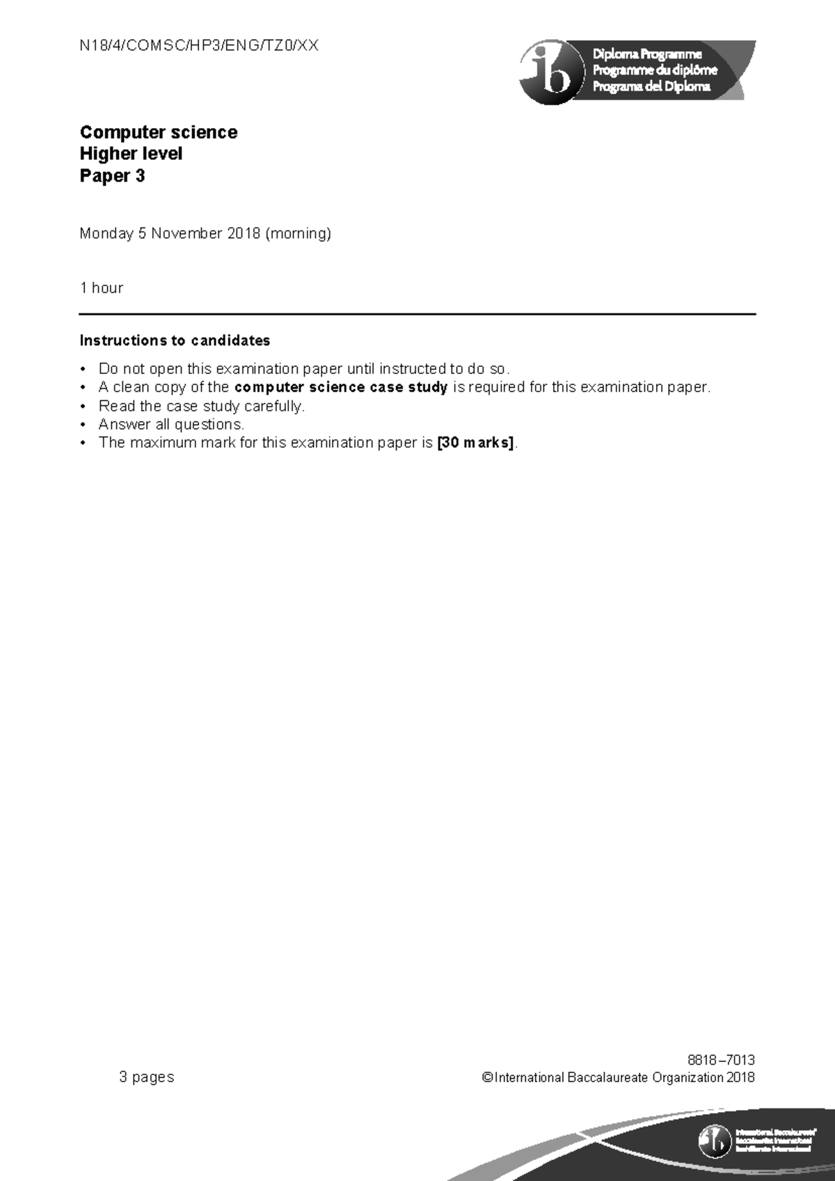 Computer science paper 3 HL - Computer science Higher level Paper 3 3 pages Monday 5 November 20 ...