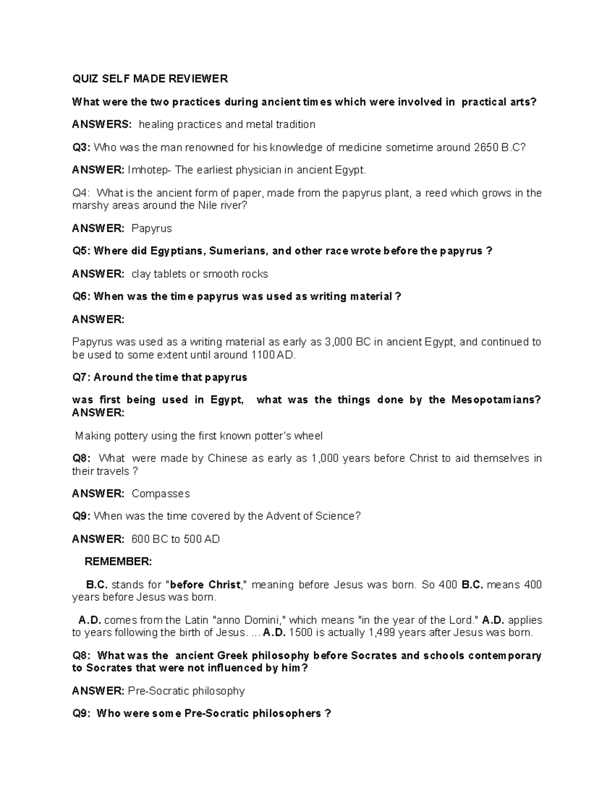 Short QUIZ Reviewer - QUIZ SELF MADE REVIEWER What were the two ...