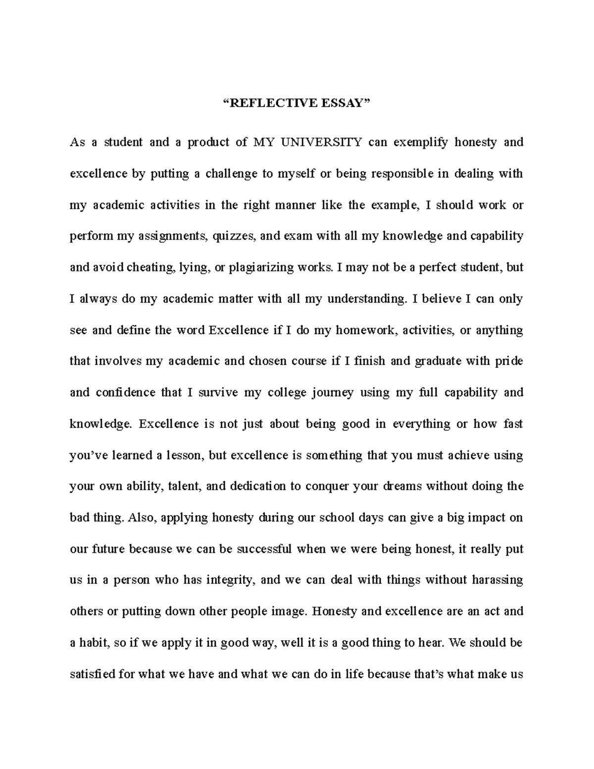 English Reflective Essay - “REFLECTIVE ESSAY” As a student and a ...