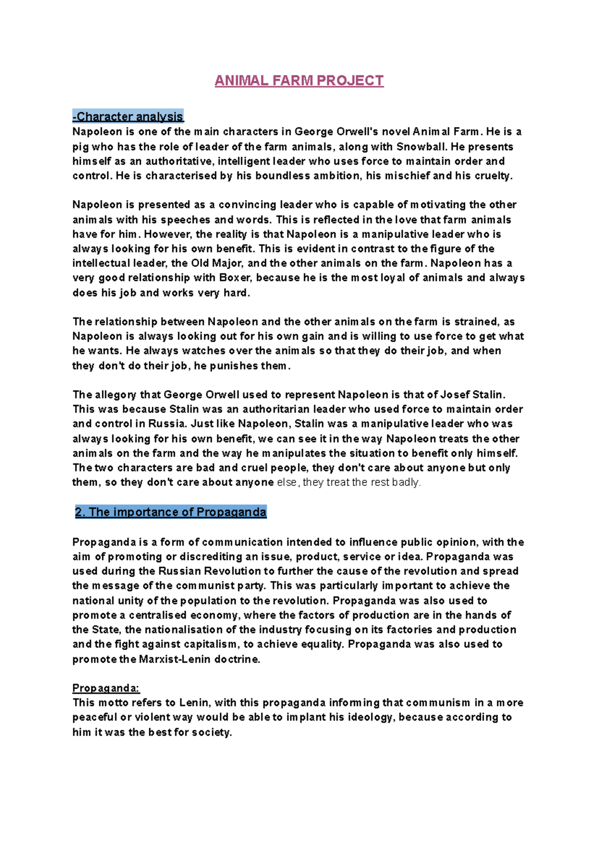 Aniamal farm project - sobre el libro - ANIMAL FARM PROJECT -Character ...