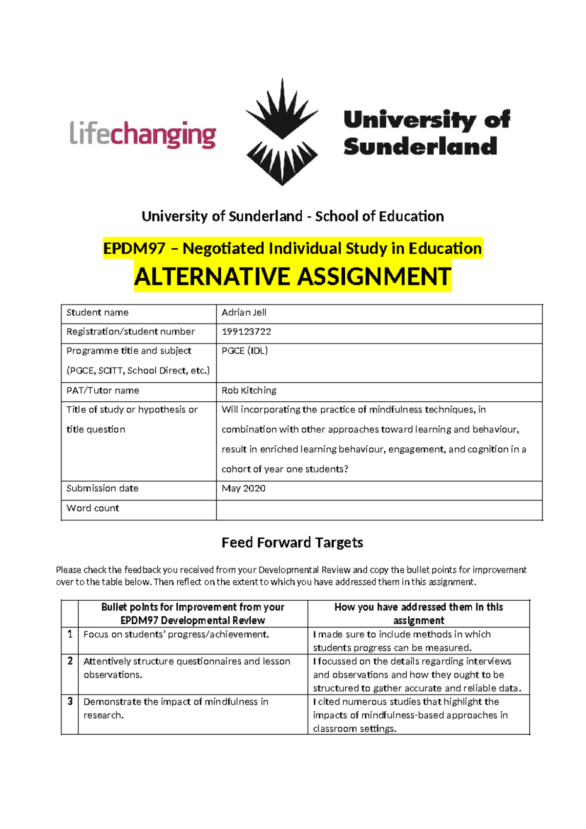 EPDM97 Negotiated Individual Study in Ed - University of Sunderland ...