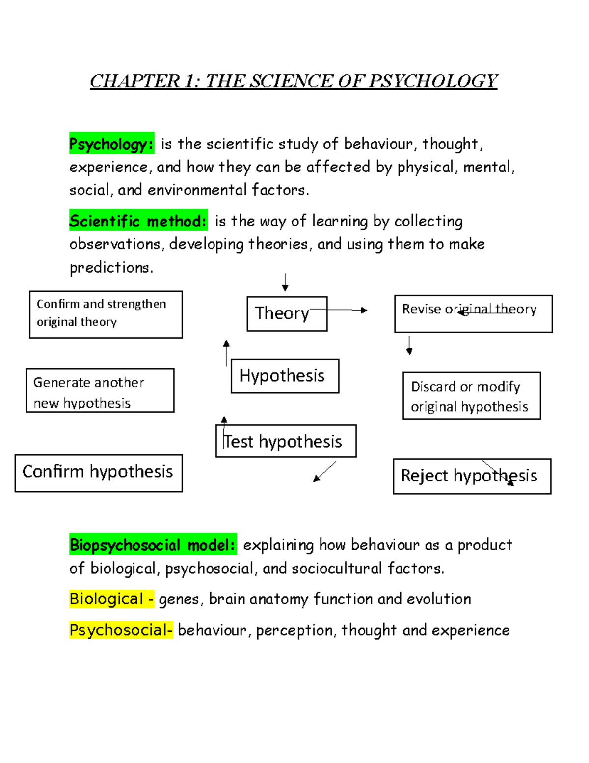 Psych Review - CHAPTER 1: THE SCIENCE OF PSYCHOLOGY Psychology: is the ...